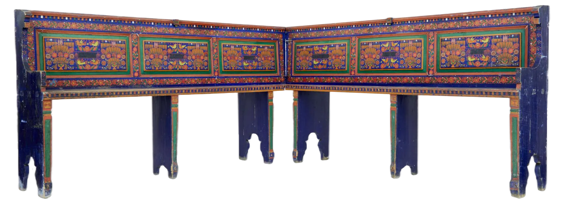 19th Century Folk Art Hand Painted Corner Seat | Chairish