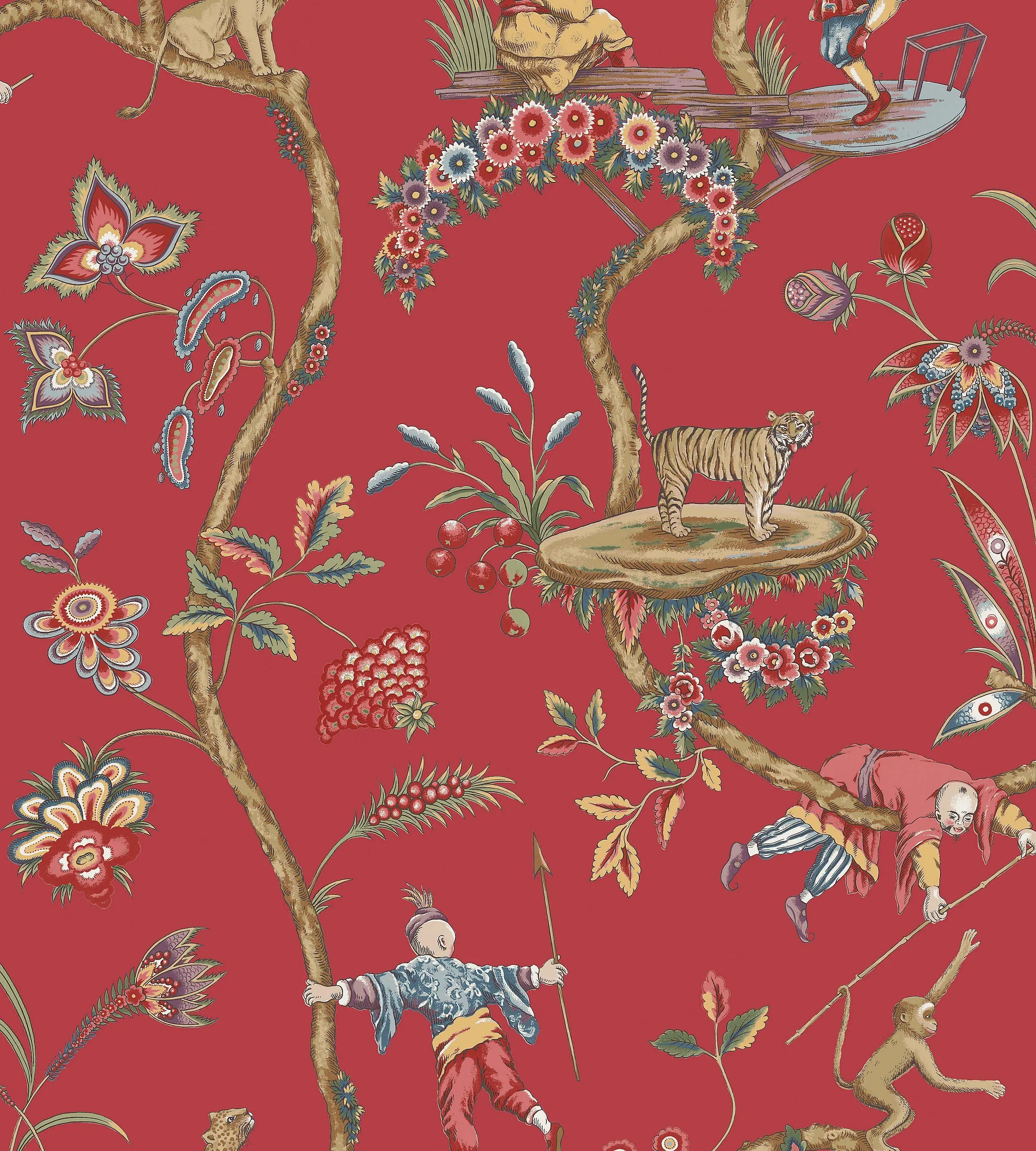 The House of Scalamandré Chinoise Exotique Wallcovering, Tomato | Chairish