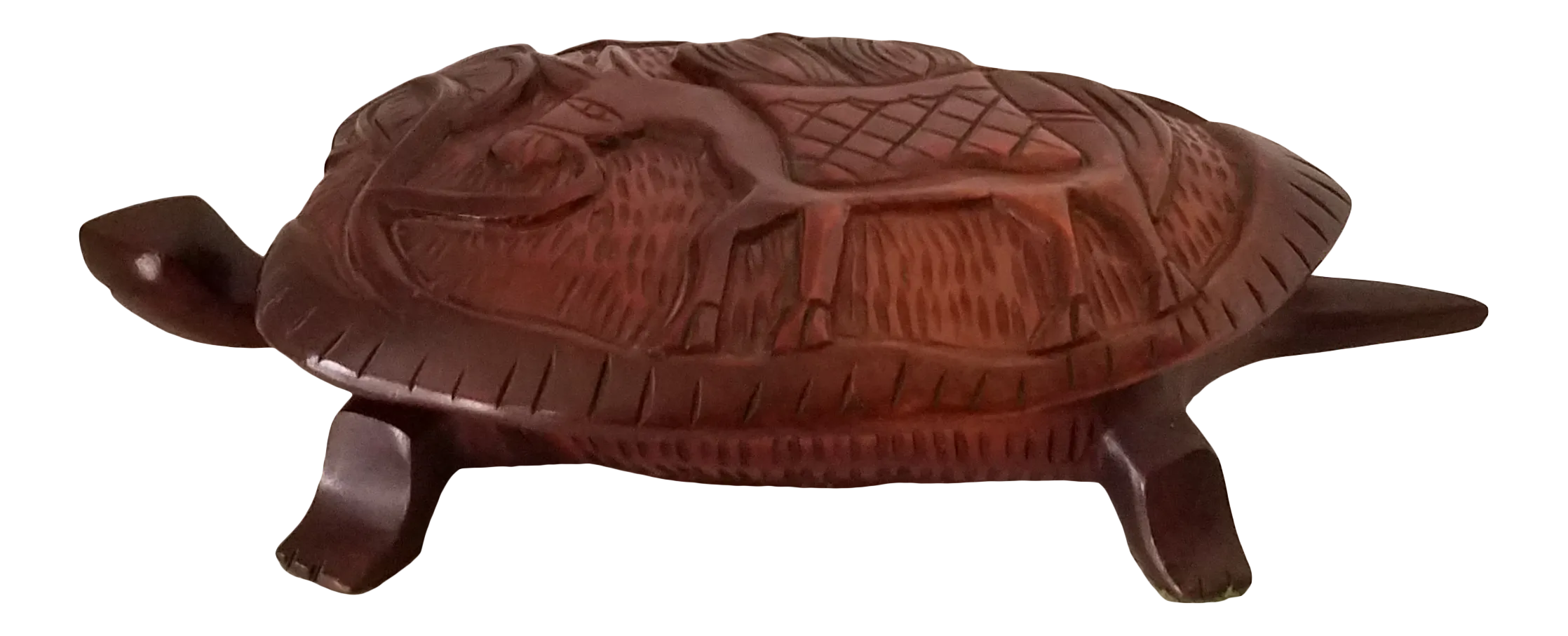 1980s Vintage Rosewood Hand Carved Turtle Box W/ Lid | Chairish