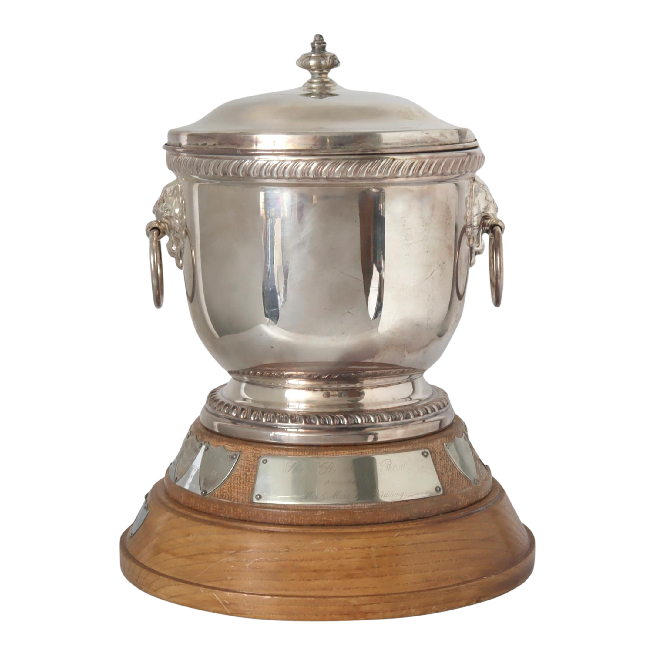 Mid 20th Century English Silver-Plate Trophy Ice Bucket on Wood Base ...