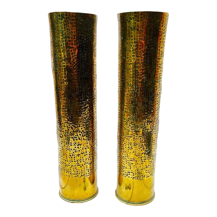 Pair of Early 20th Century Trench Artillery Shell Art Vases | Chairish