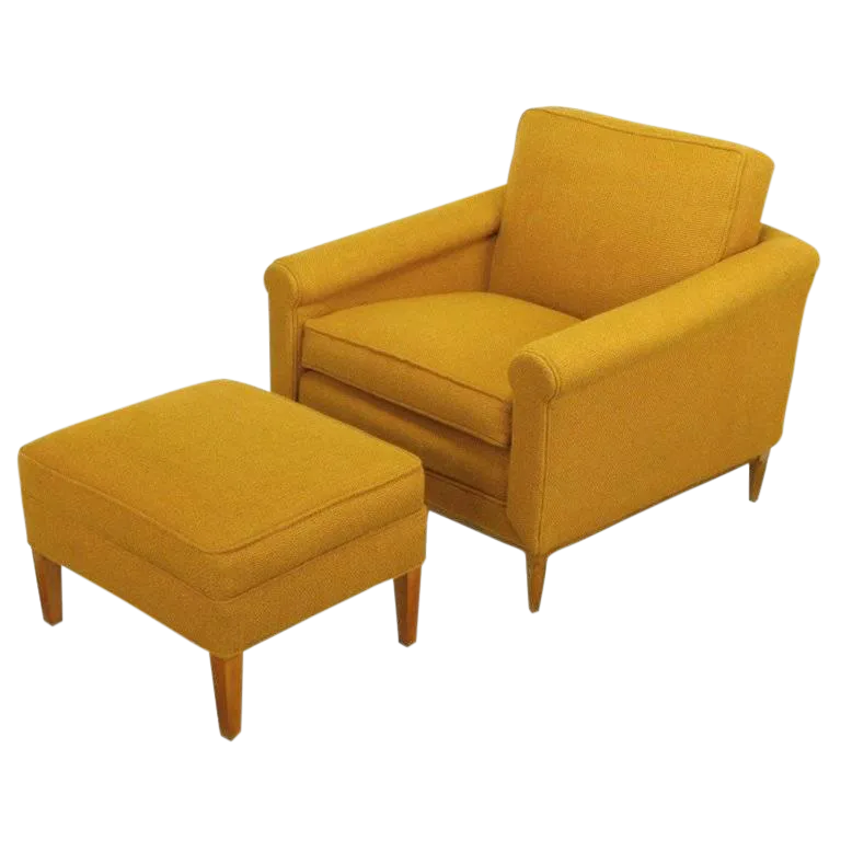 Rolled Arm Amber Wool Lounge Chair & Ottoman | Chairish