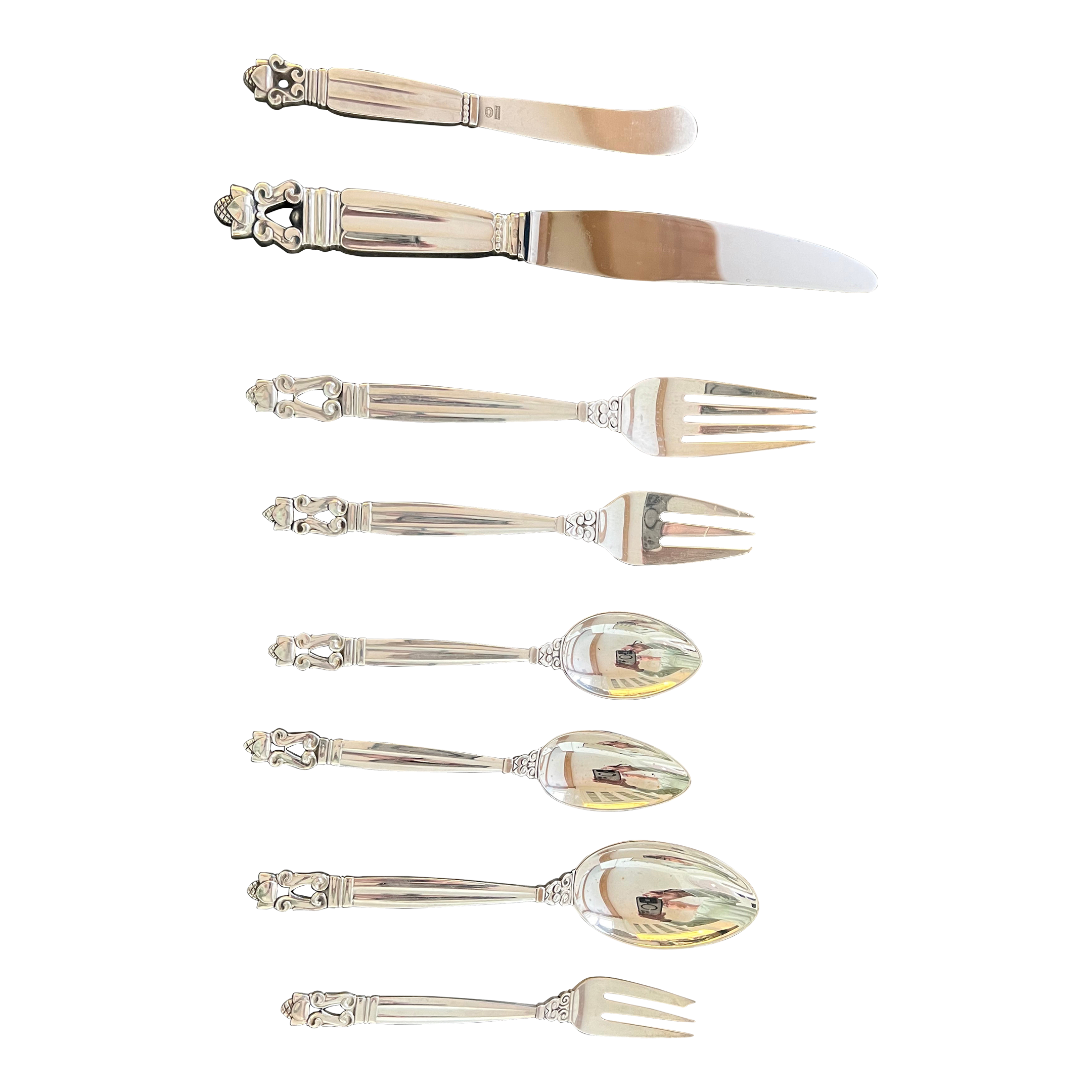 1950s Georg Jensen Acorn Pattern Sterling Silver Flatware Set- 123 ...