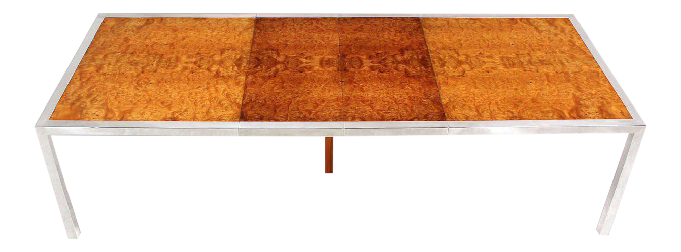 Mid-Century Modern Chrome Burl Wood Dining Conference Table With Two ...