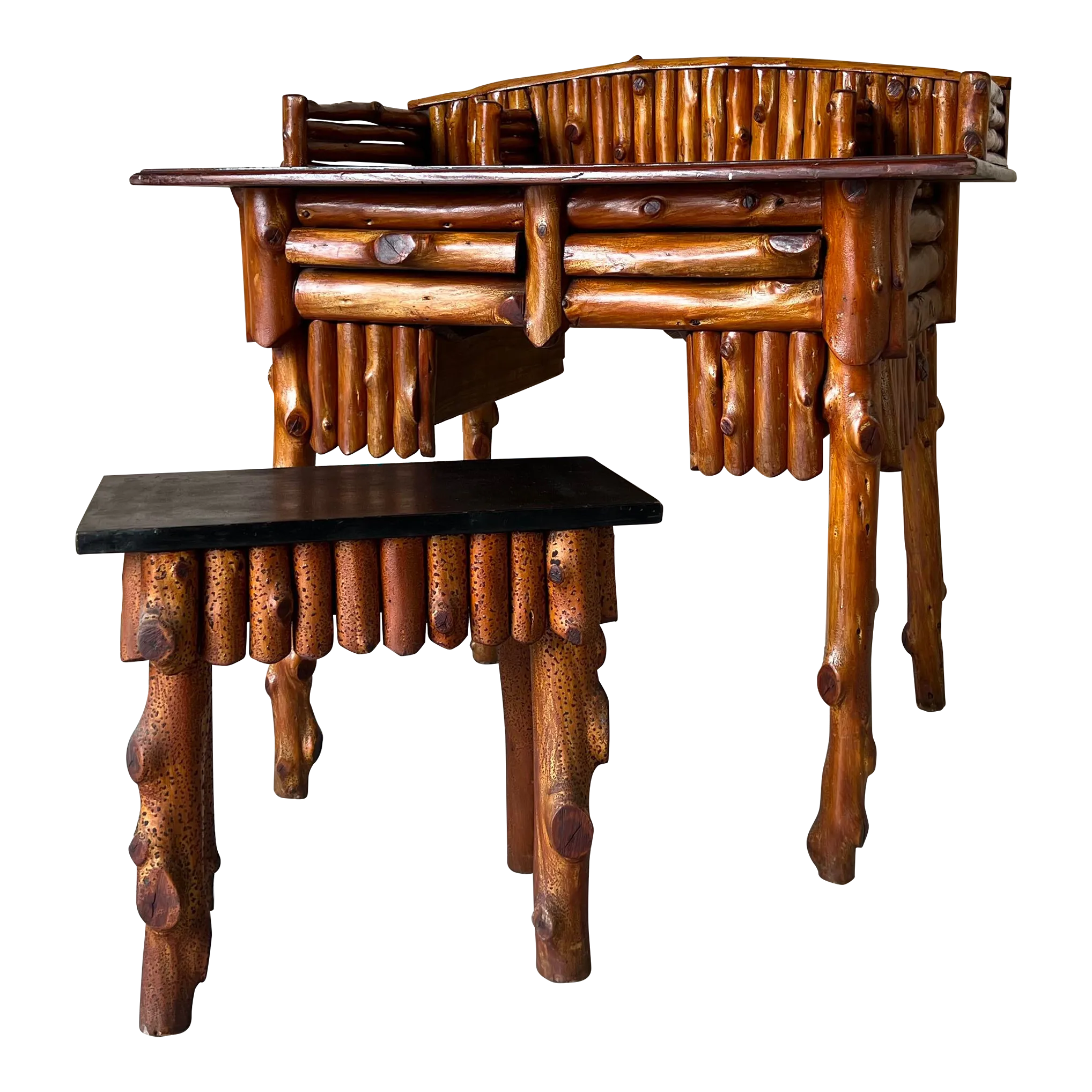 Vintage Handmade Rustic Wood Desk W/ Stool | Chairish