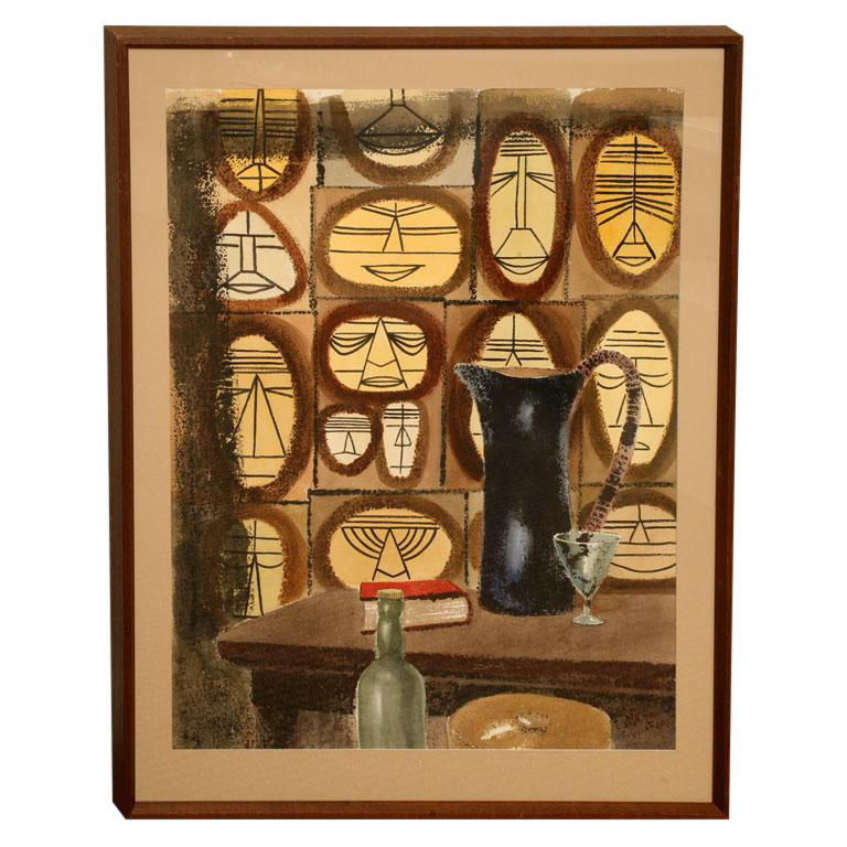 Vintage Cubist Water Color Still Life Painting by William Henry | Chairish