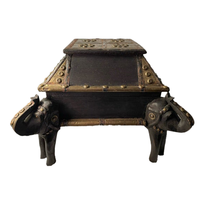 Early 20th Century Square Chest With Brass Decorative Indonesian Design ...