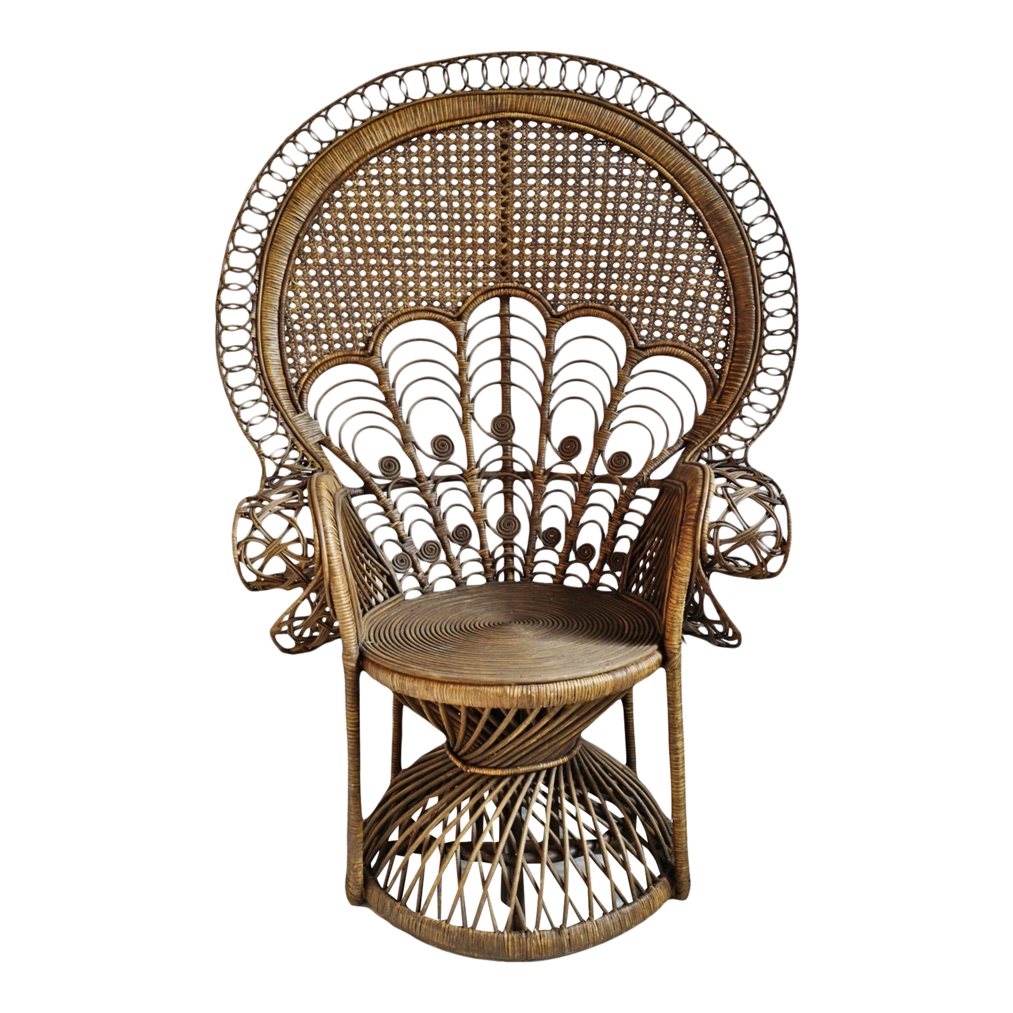 Tea Stained Cane Back Wicker Peacock Chair