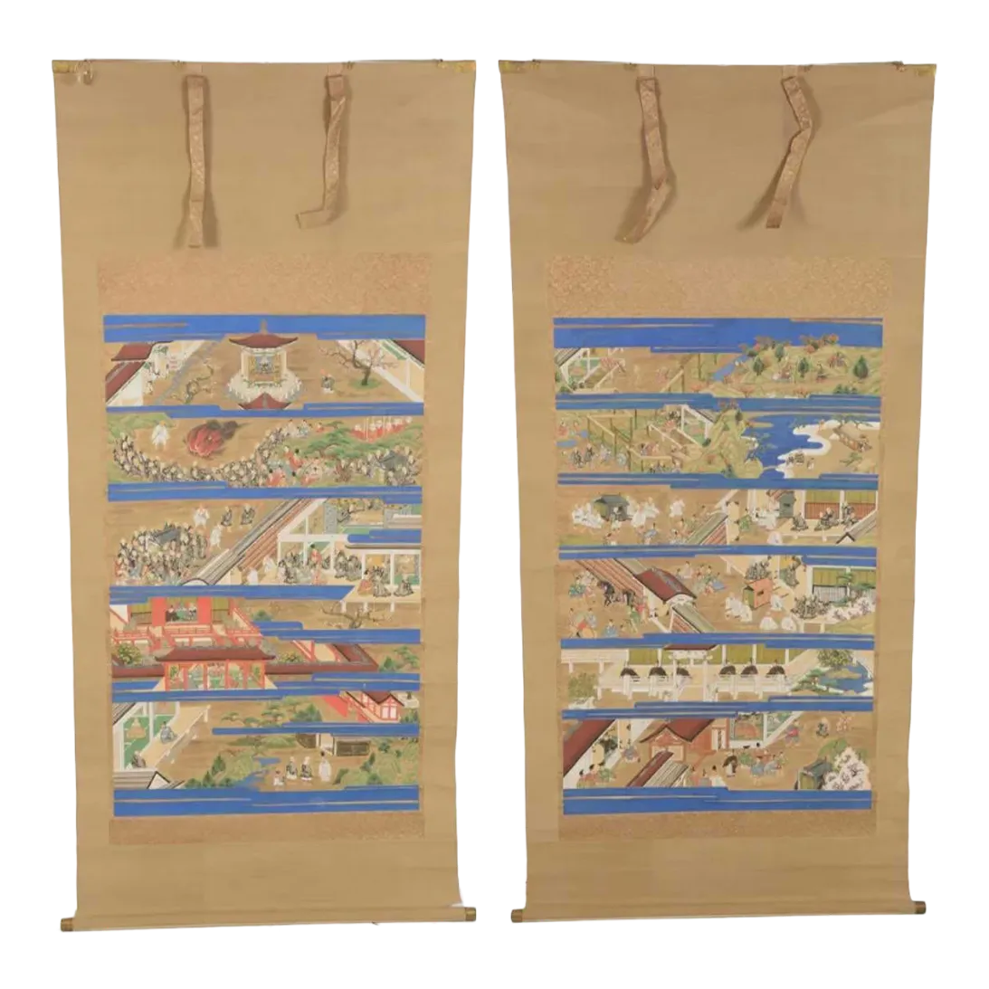 A Pair of Antique Japanese Paintings of the Illustrated Life of Shinran ...
