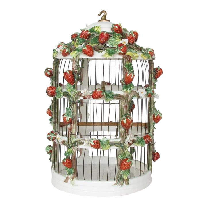 Vintage Capodimonte Style Italian Ceramic Decorative Aviary / Bird Cage ...