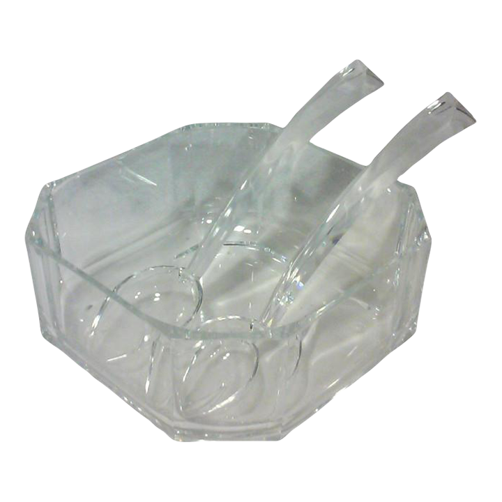 Hollywood Regency Lucite Salad Bowl and Utensil Set of Three | Chairish