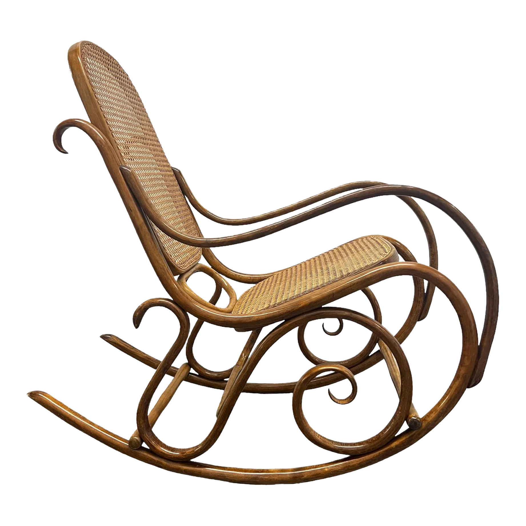Early 20th Century Bentwood and Caned Rocking Chair | Chairish