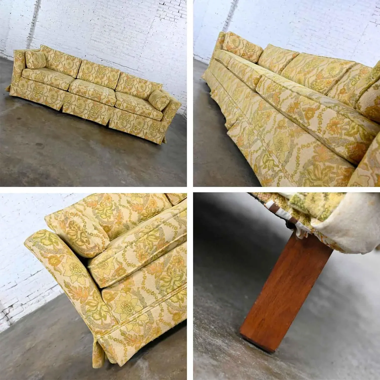 Vintage MCM Broyhill Furniture Flared Tuxedo Sofa Light Yellow Floral Fabric by Lenoir Chair Co Chairish