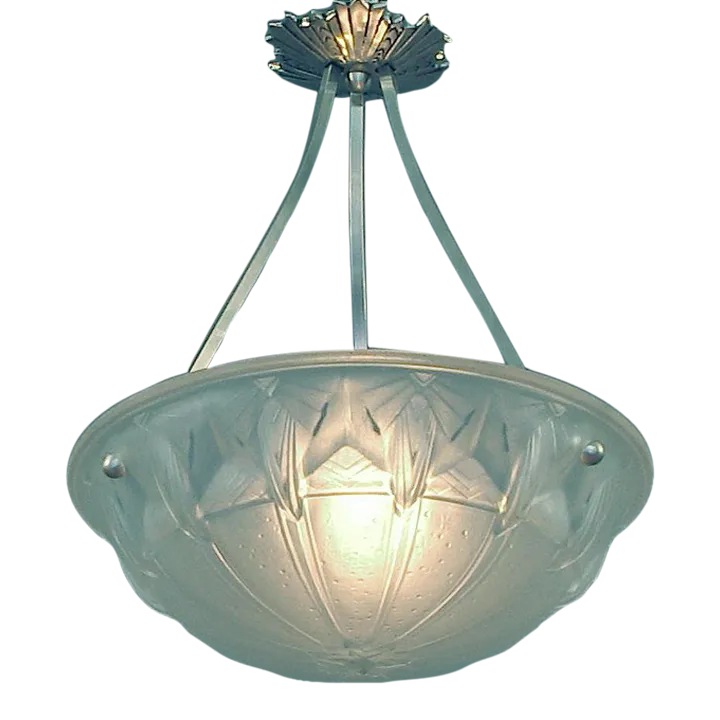 1920s French Lighting Bowl in the Muller Style, Frosted Glass With ...