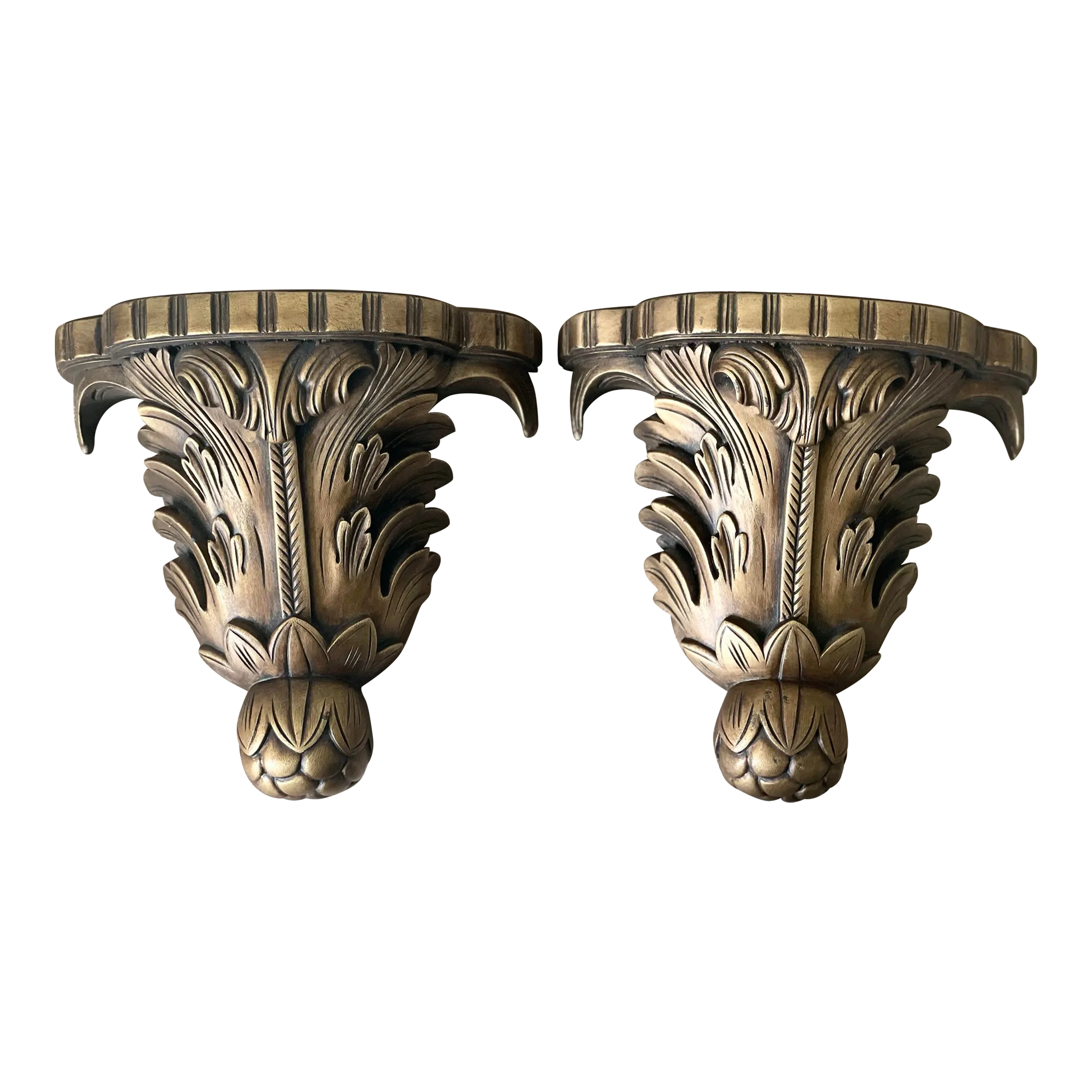 Mid-Century Modern Gold-Tone Wall Bracket Sconces - a Pair | Chairish