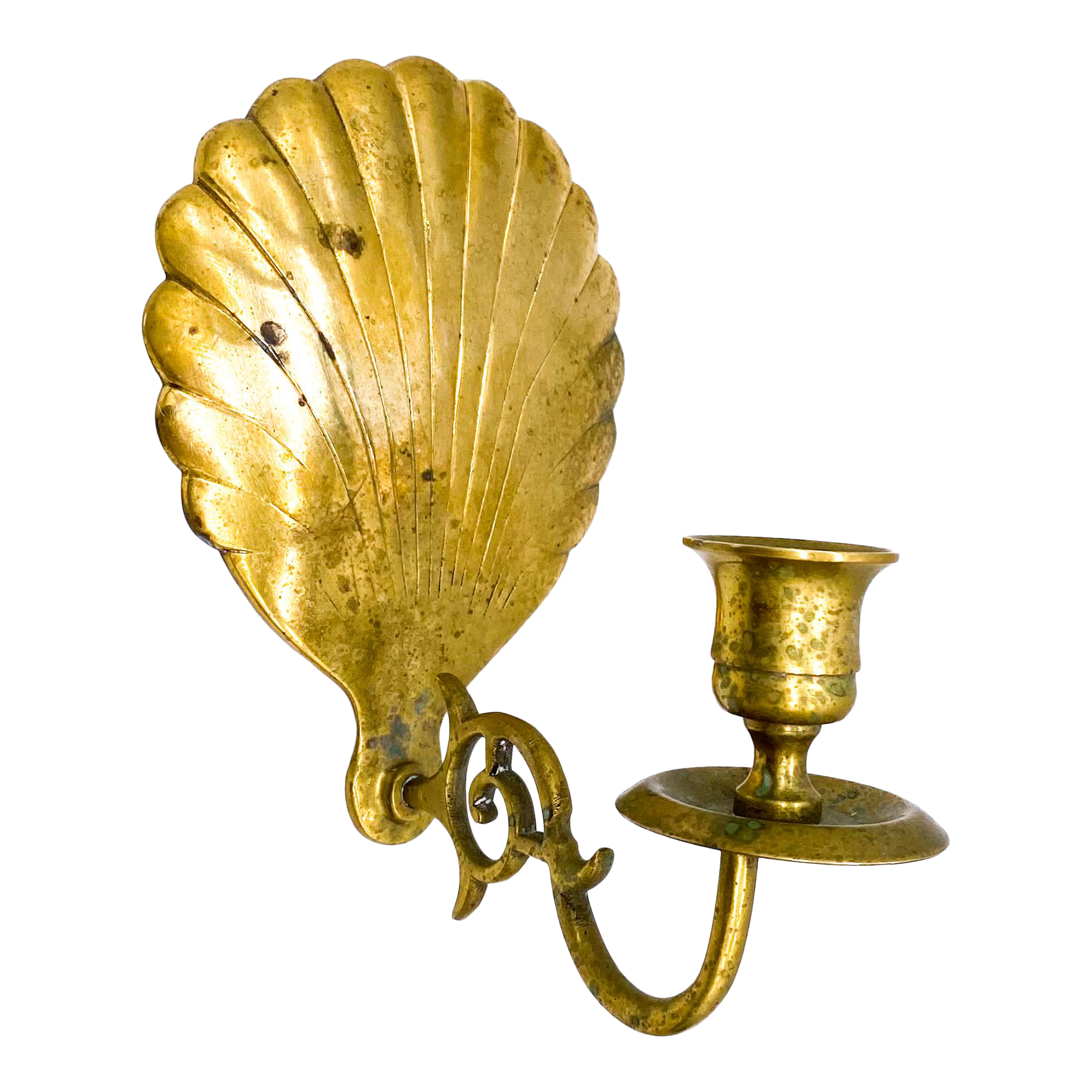 Vintage Shell Shaped Brass Wall Candle Sconce | Chairish