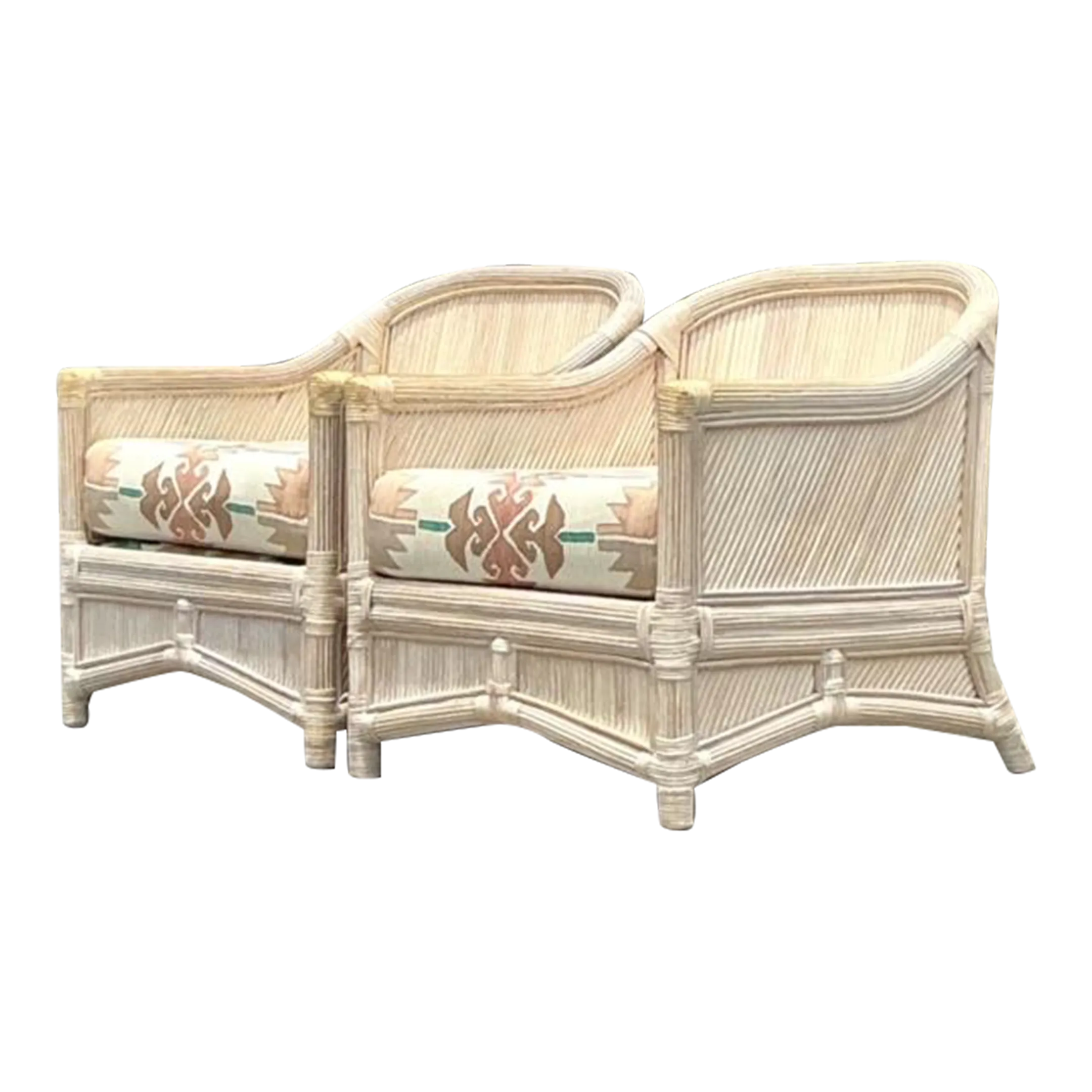 Vintage Coastal Washed Pencil Reed Lounge Chairs - a Pair | Chairish