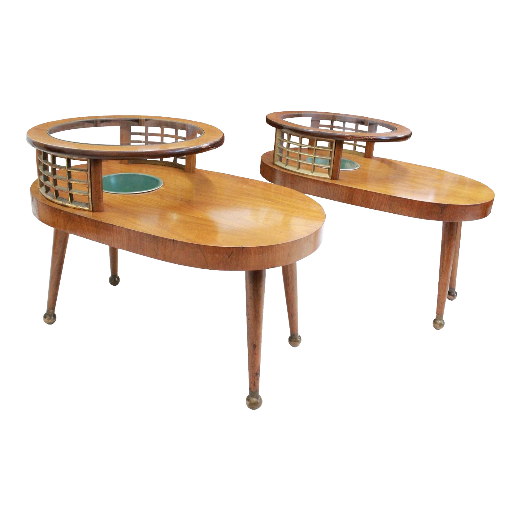 Gilbert Rohde Style Oval Pair of End Tables With Brass Details | Chairish