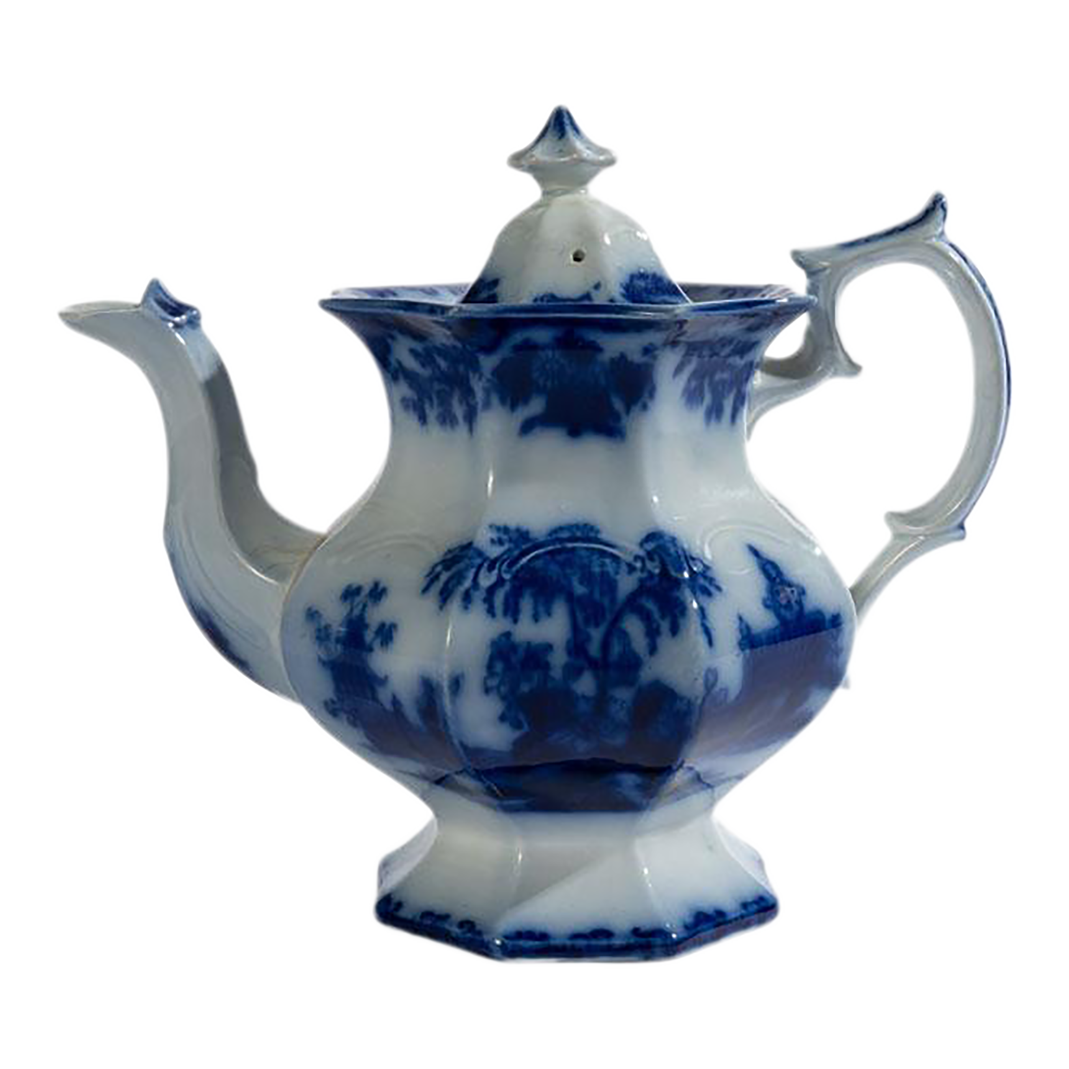 19th Century Flow Blue Teapot Alcock Scinde Pattern Circa 1840s | Chairish