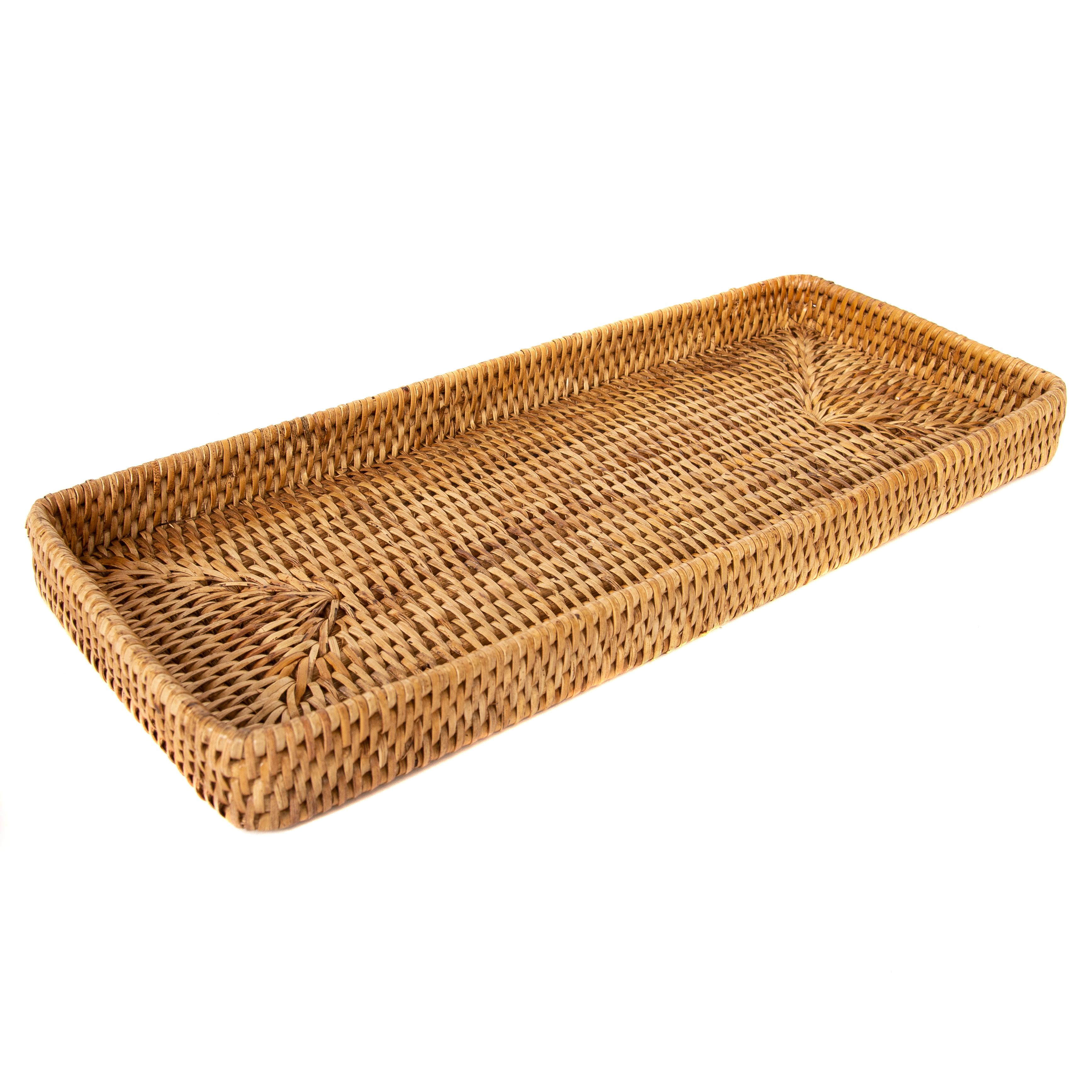 Artifacts Rattan Rectangular Vanity Tray, Honey Brown, 14" | Chairish