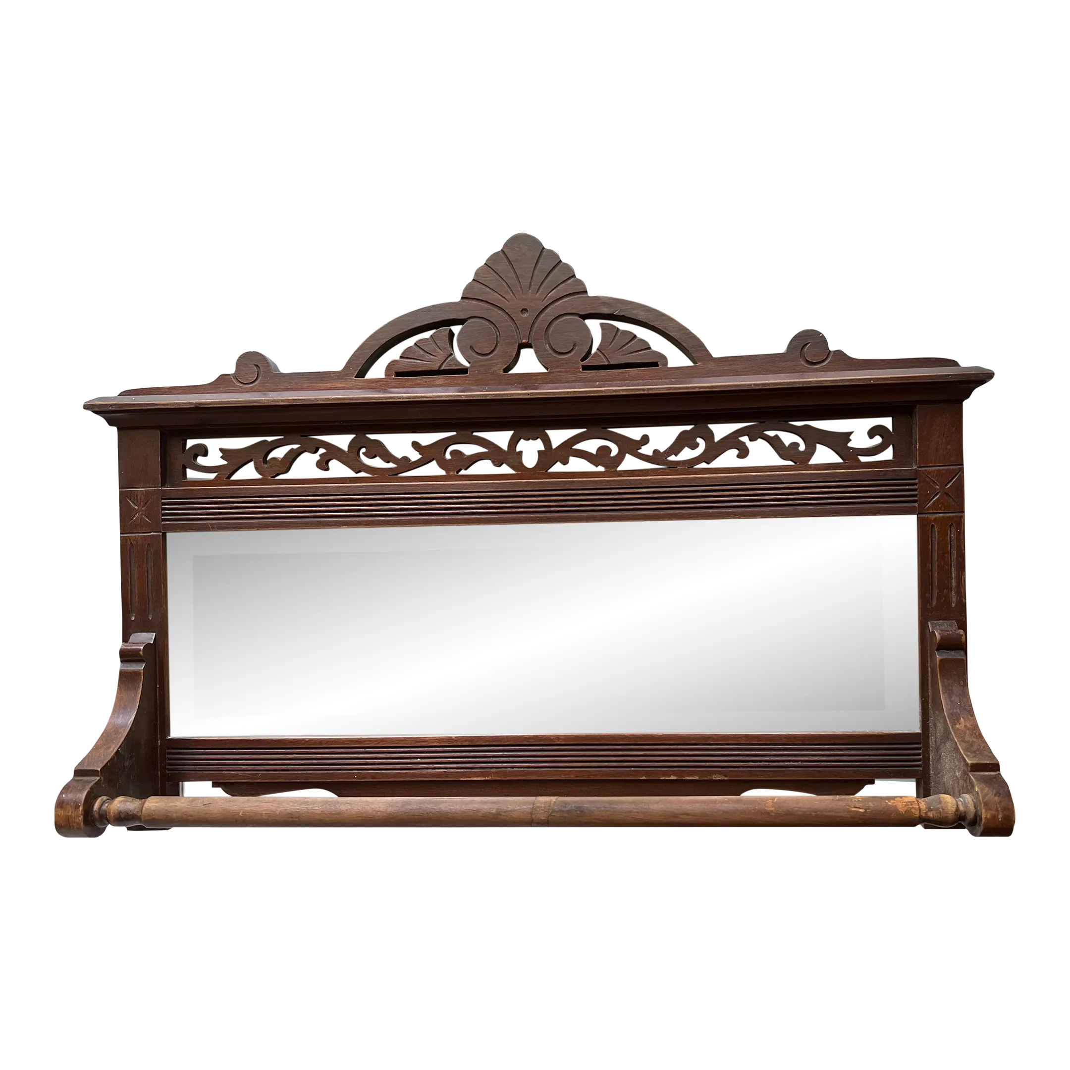 Antique Victorian Wall Mount Mirror With Towel Rack | Chairish