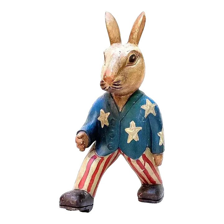 1940s Folk Sculpture Rabbit, Strikes and Stars | Chairish