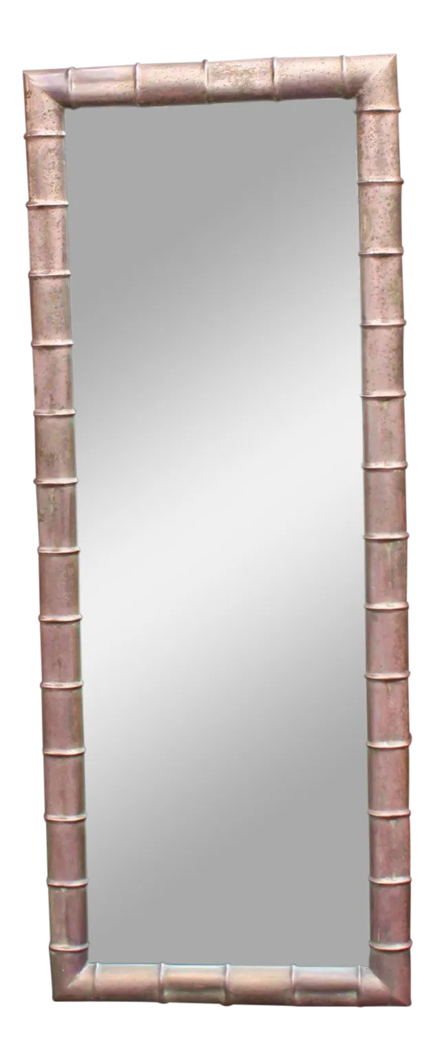 Mid-Century Modern Faux Bamboo Weathered Copper Rectangular Mirror | Chairish