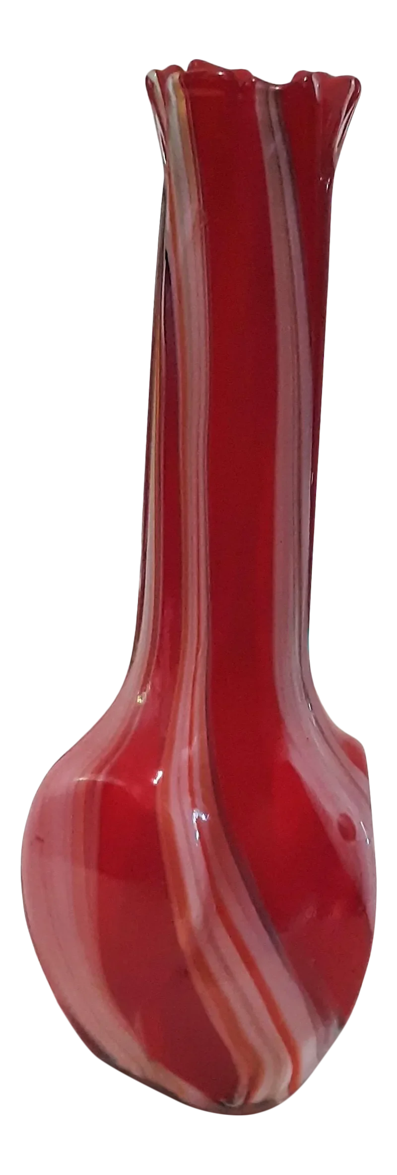 Vintage Mid Century Norcrest Red Striped Glass Vase | Chairish