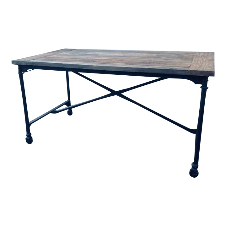 Restoration Hardware Reclaimed Wood and Iron Table 60” | Chairish