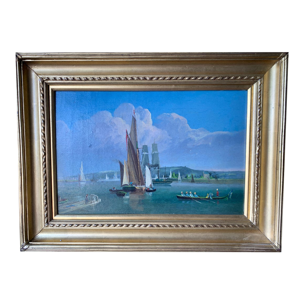 19th Century English Boats on a River With Sailing, Rowing and a Paddle ...