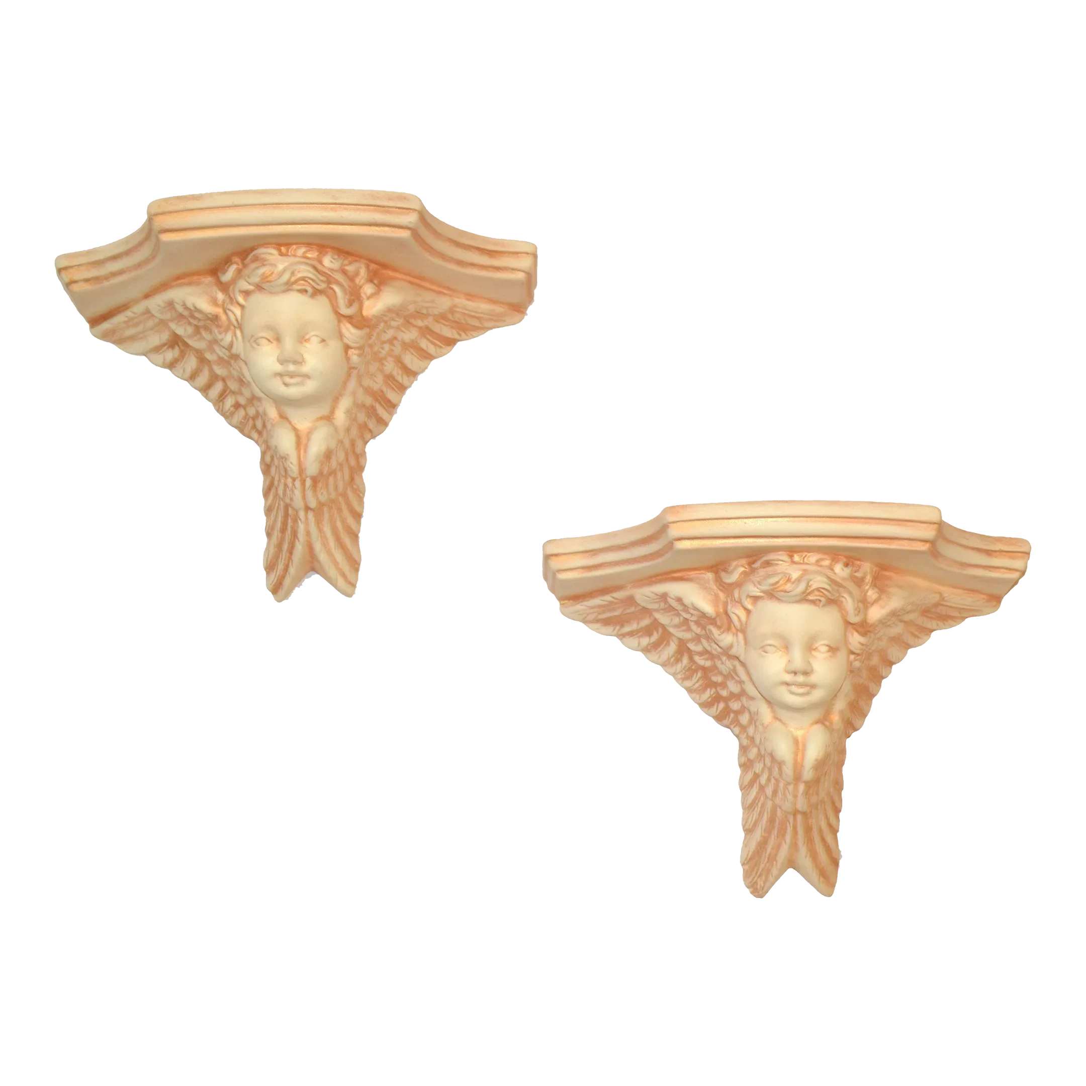 Pair of 1990s Ceramic Angel Head Wall Shelf Gold Bonze Cherub Gothic ...