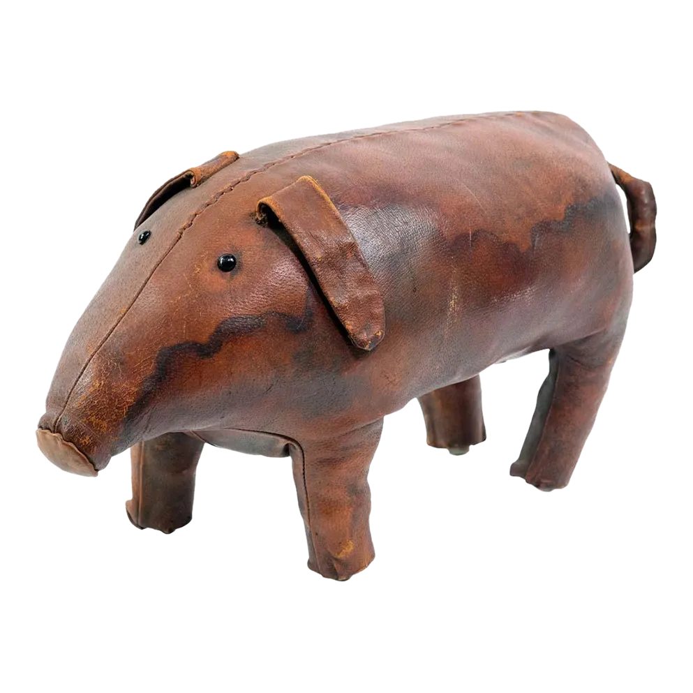Antique Hand Sewn Large Leather Pig | Chairish