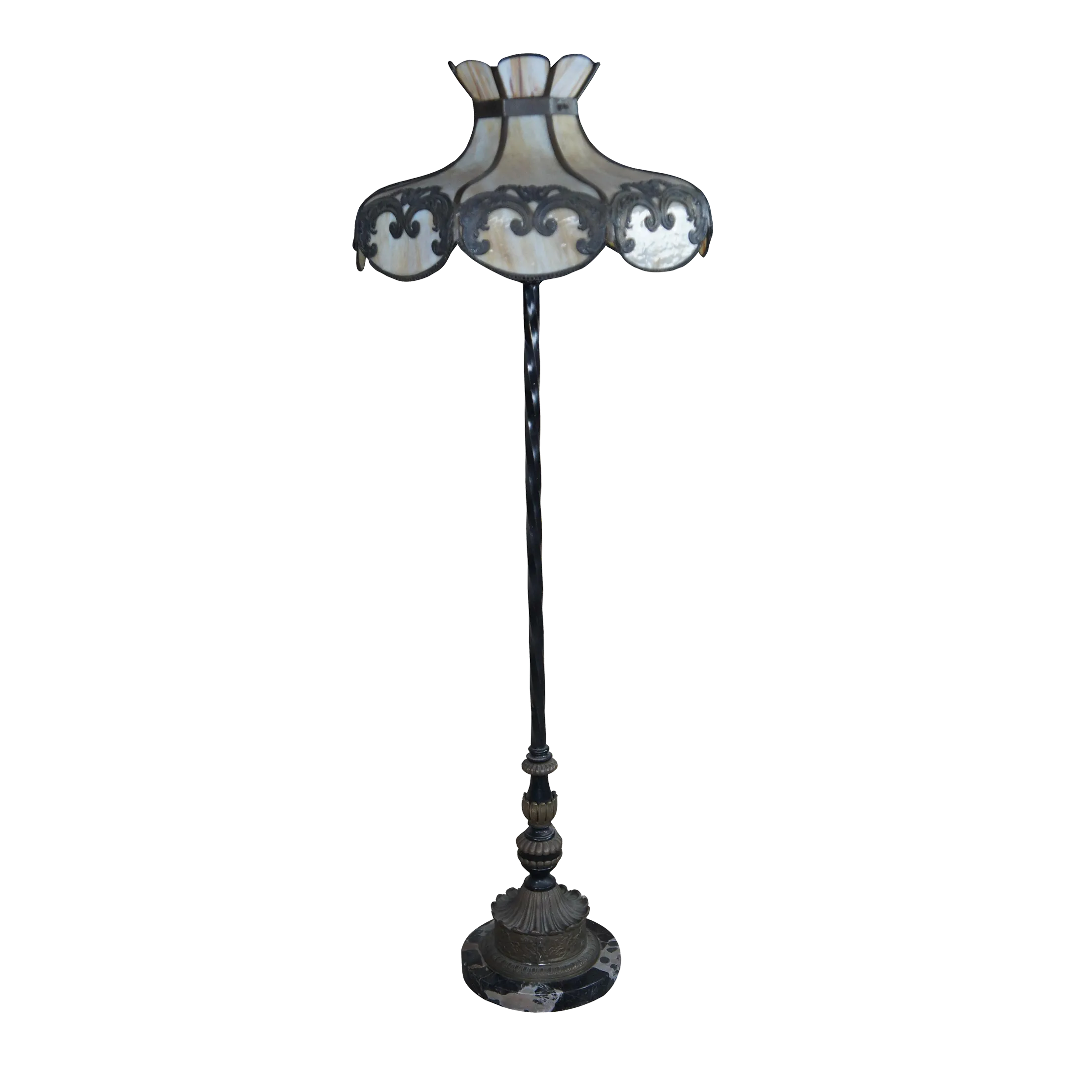 Antique Wrought Iron Marble Slag Glass Tiffany Style Floor Lamp | Chairish