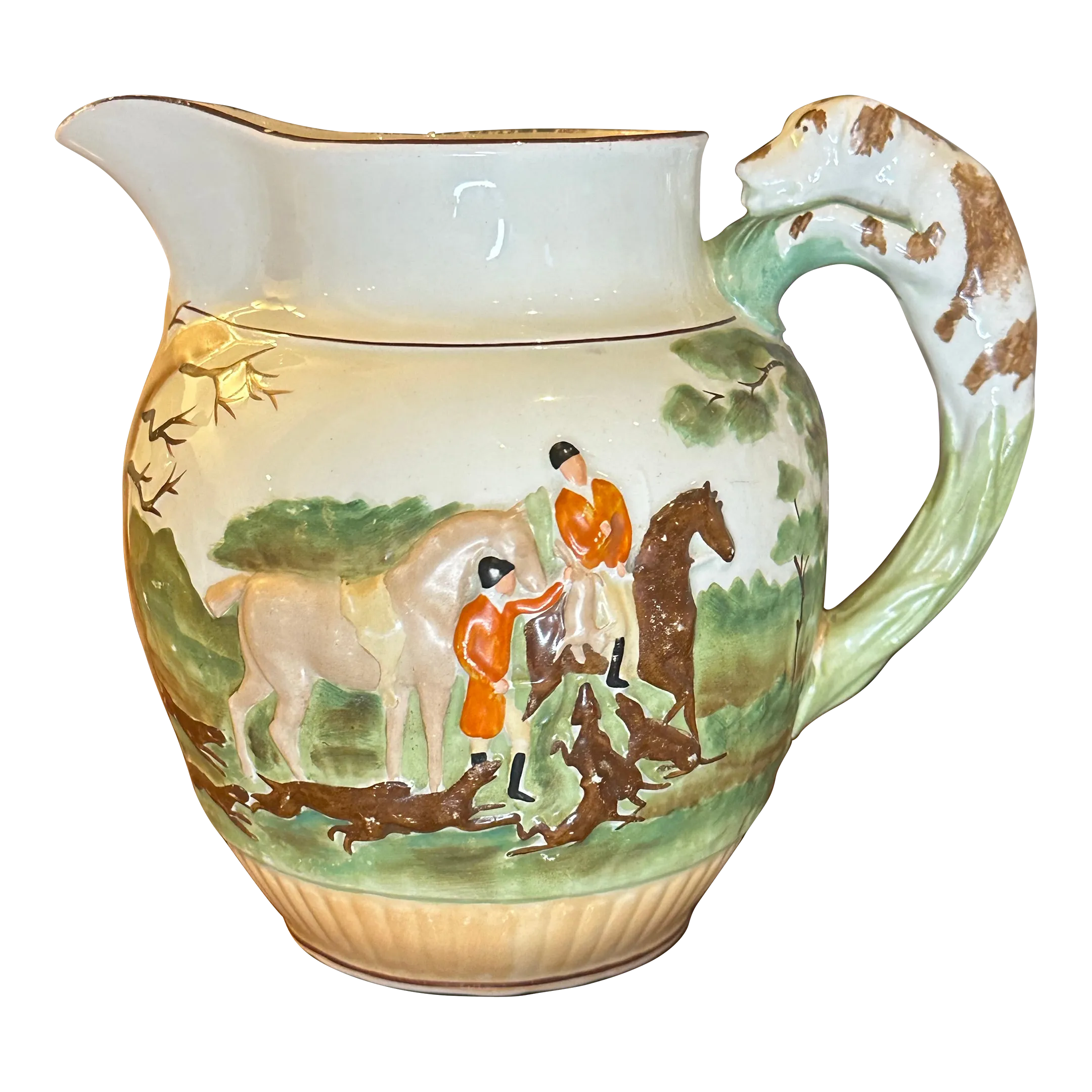 Large Vintage Wedgwood Etruria Pitcher Circa 1930s - English Hunt Scene With Hound Handle | Chairish