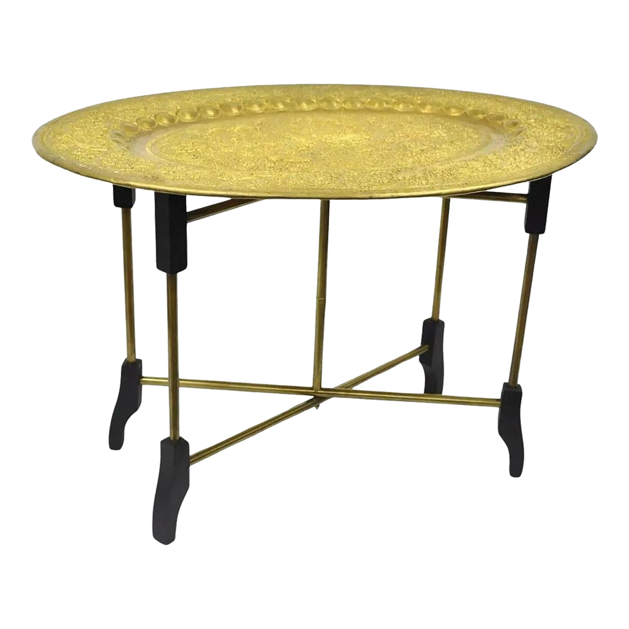 Vintage Moroccan Brass Bird Embossed Oval Folding Small Tray Table ...