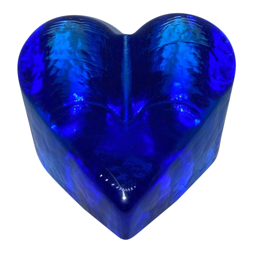 Fire & Light Signed 2001 Cobalt Blue Heart Paperweight Recycled Art ...