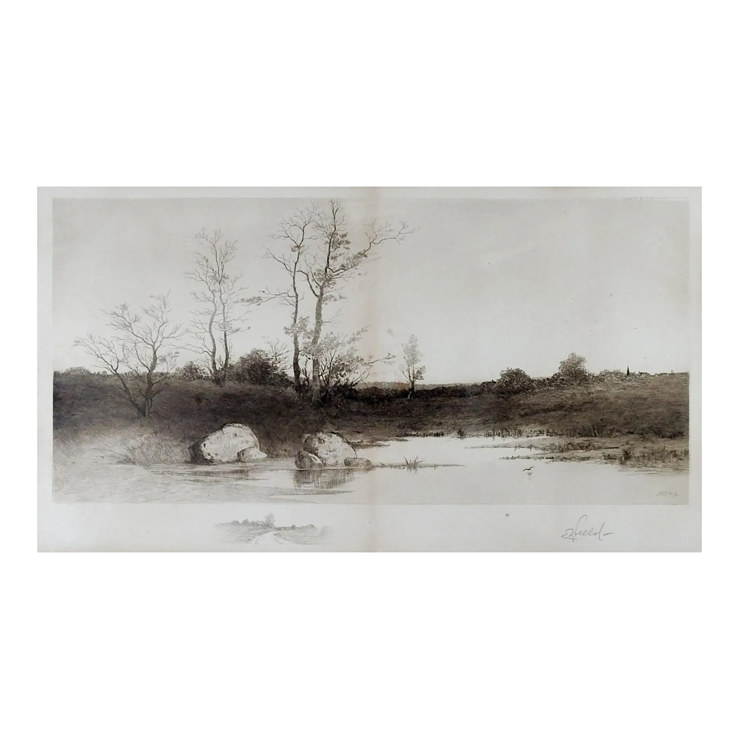 Antique 1890 E. L. Field Lake Landscape Etching | Chairish