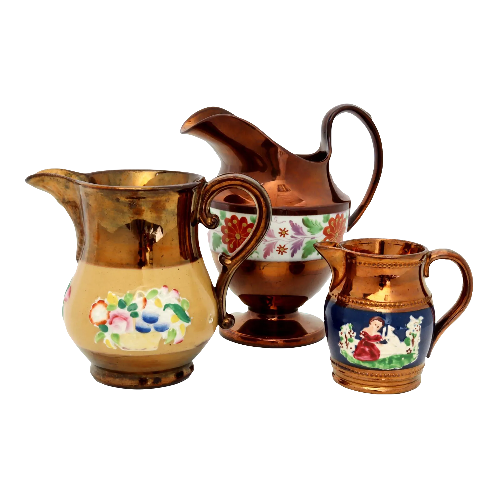Collection of Copper Lustre Pitchers, Set of 3 | Chairish
