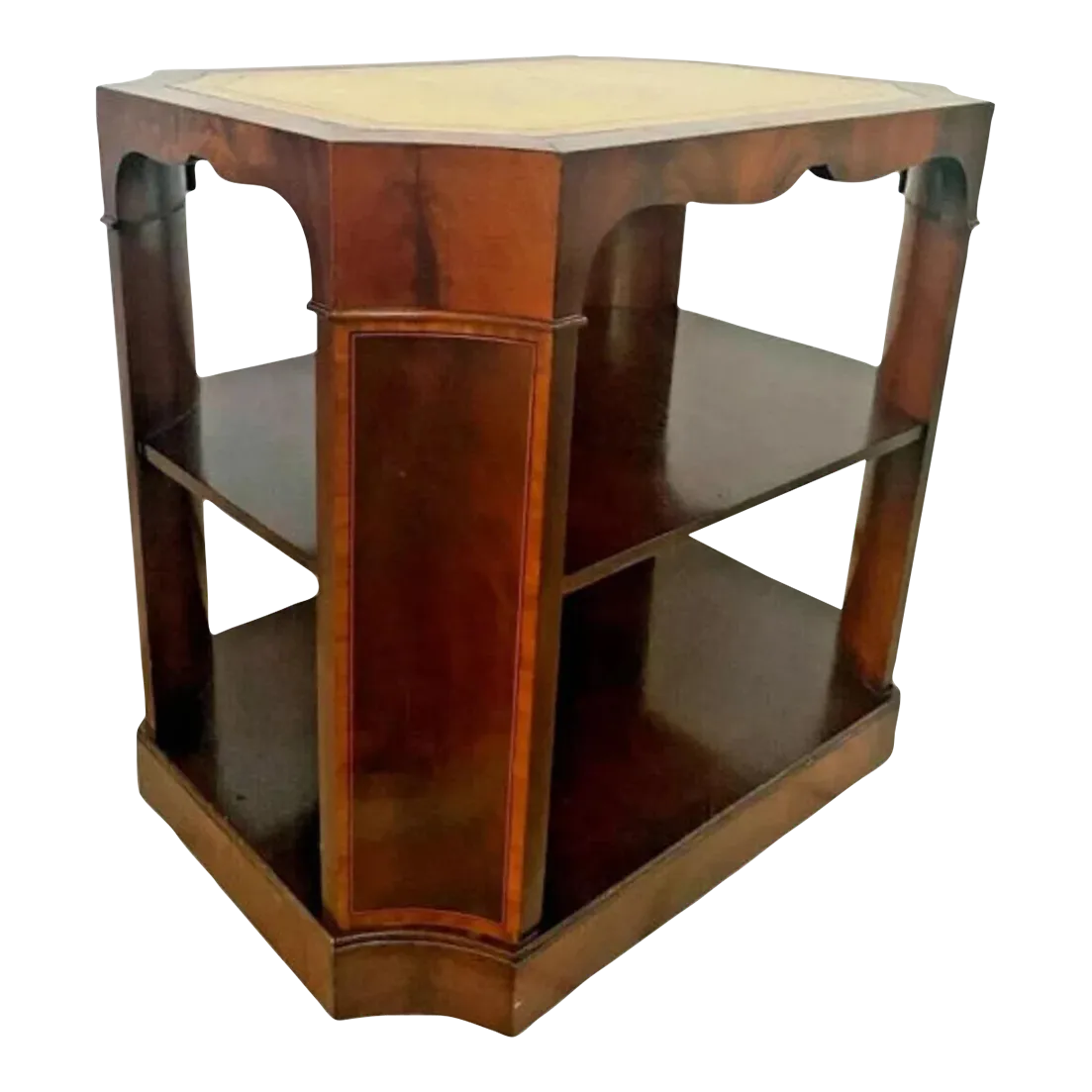 1940s Vintage Console Table Rectangle Lower Shelves Leather Top Curved ...