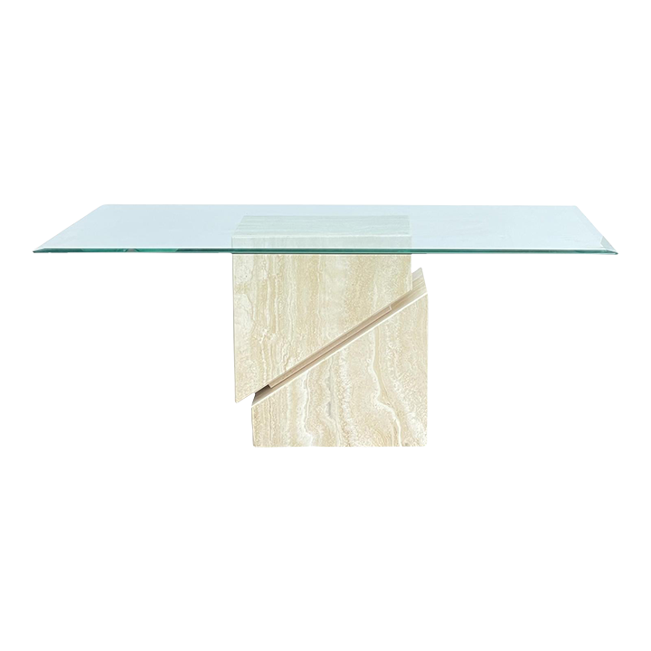 Postmodern Marble Pedestal Base Glass Dining Table | Chairish