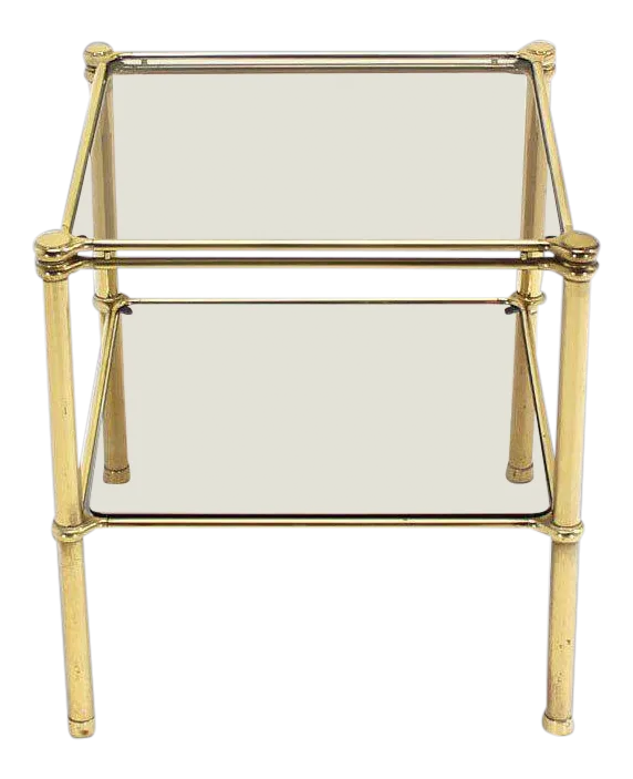 Vintage Mid Century Brass Square Two-Tier Side or End Table | Chairish