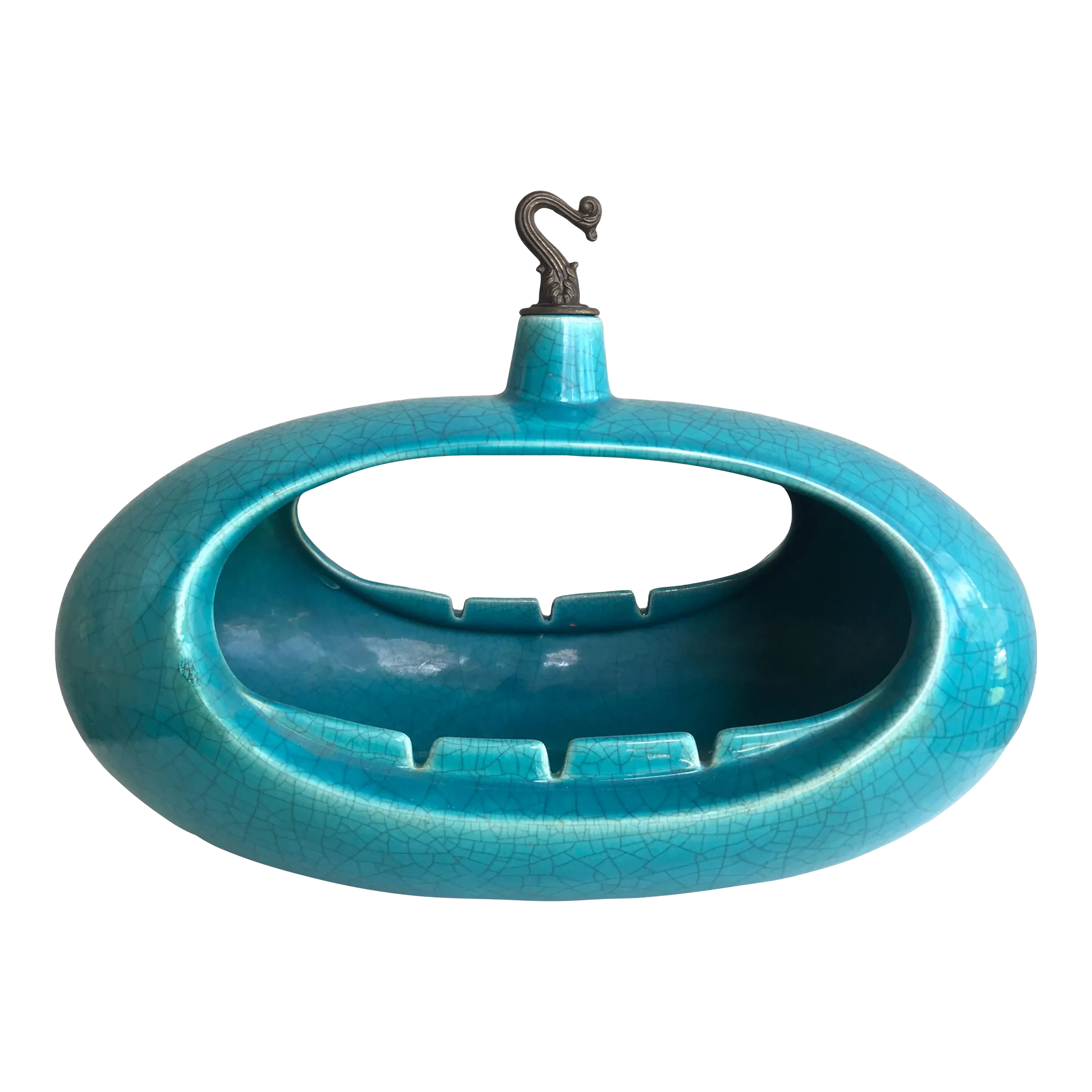 Vintage Mid-Century Modern Large Hanging Turquoise Ceramic Ashtray ...