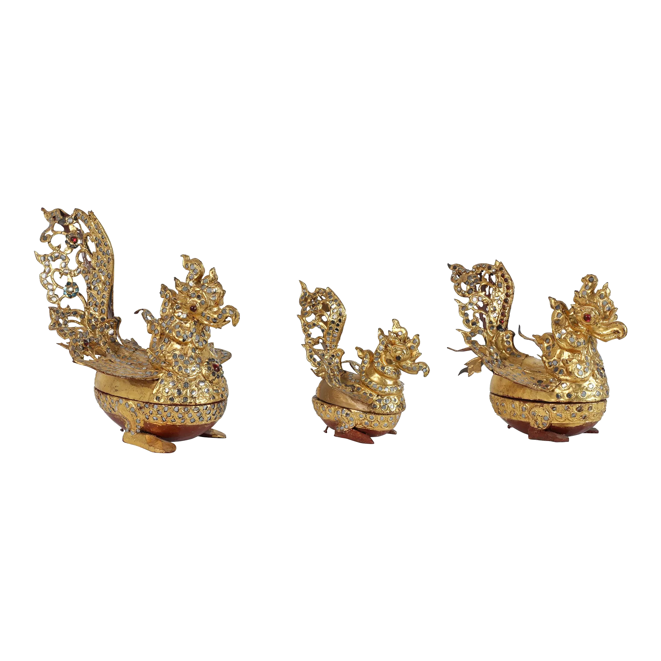 Hintha Burmese Bird-Shaped Betel Gold Lacquered Box - Set of 3 | Chairish