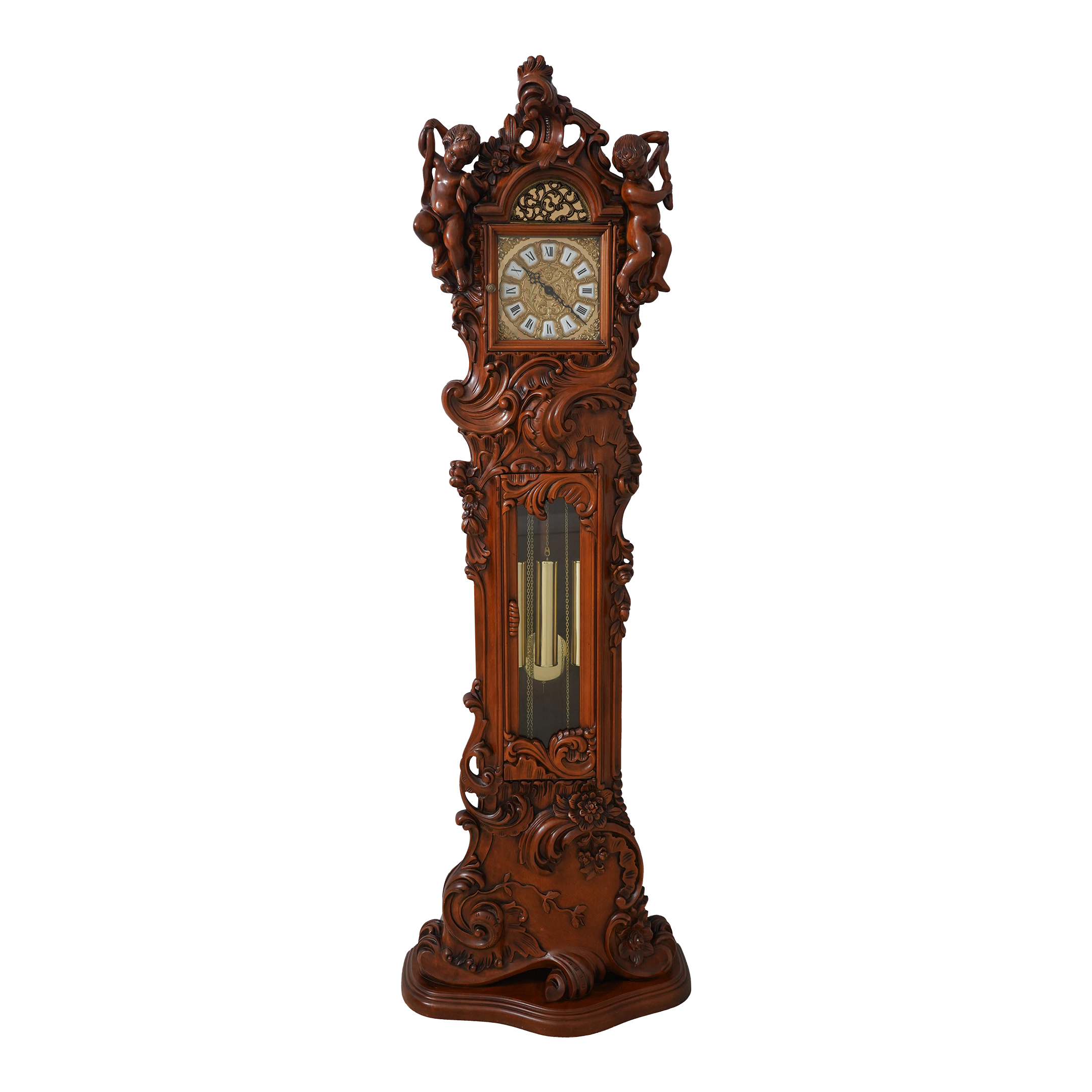 Italian Cherub Highly Carved Grandfather Clock | Chairish