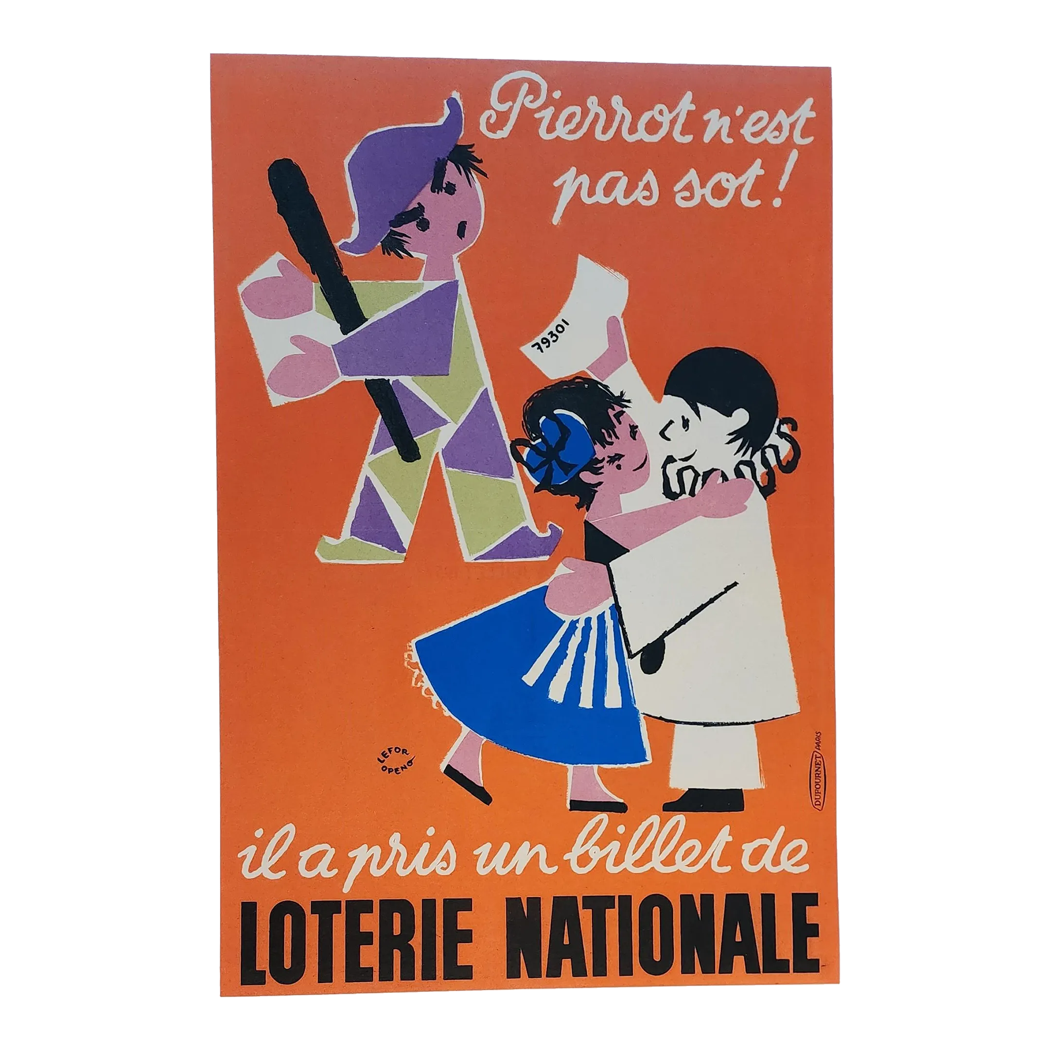 1957 French Lottery Poster, Linen Backed | Chairish
