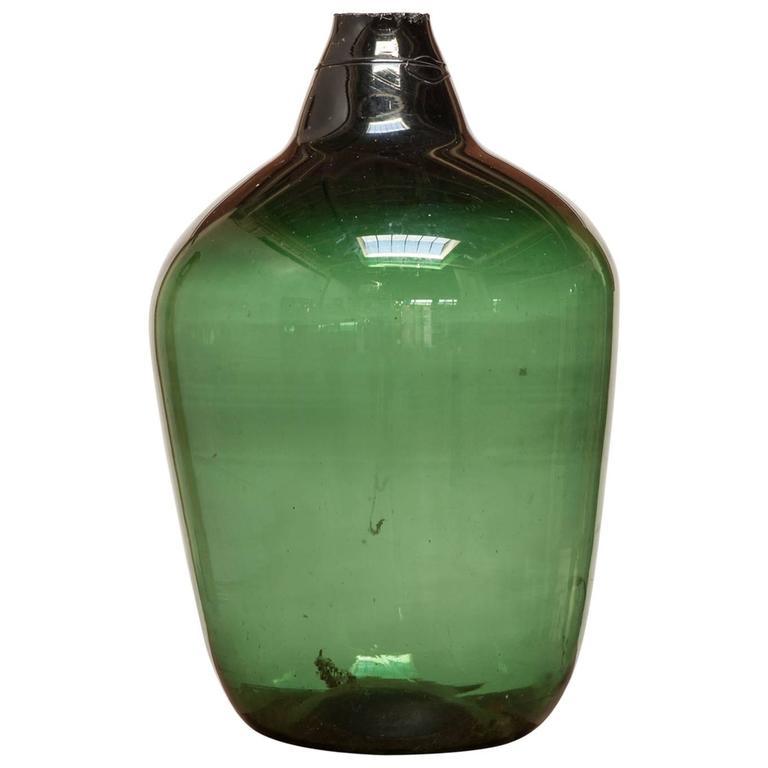 19th Century French Green Glass Demijohn | Chairish