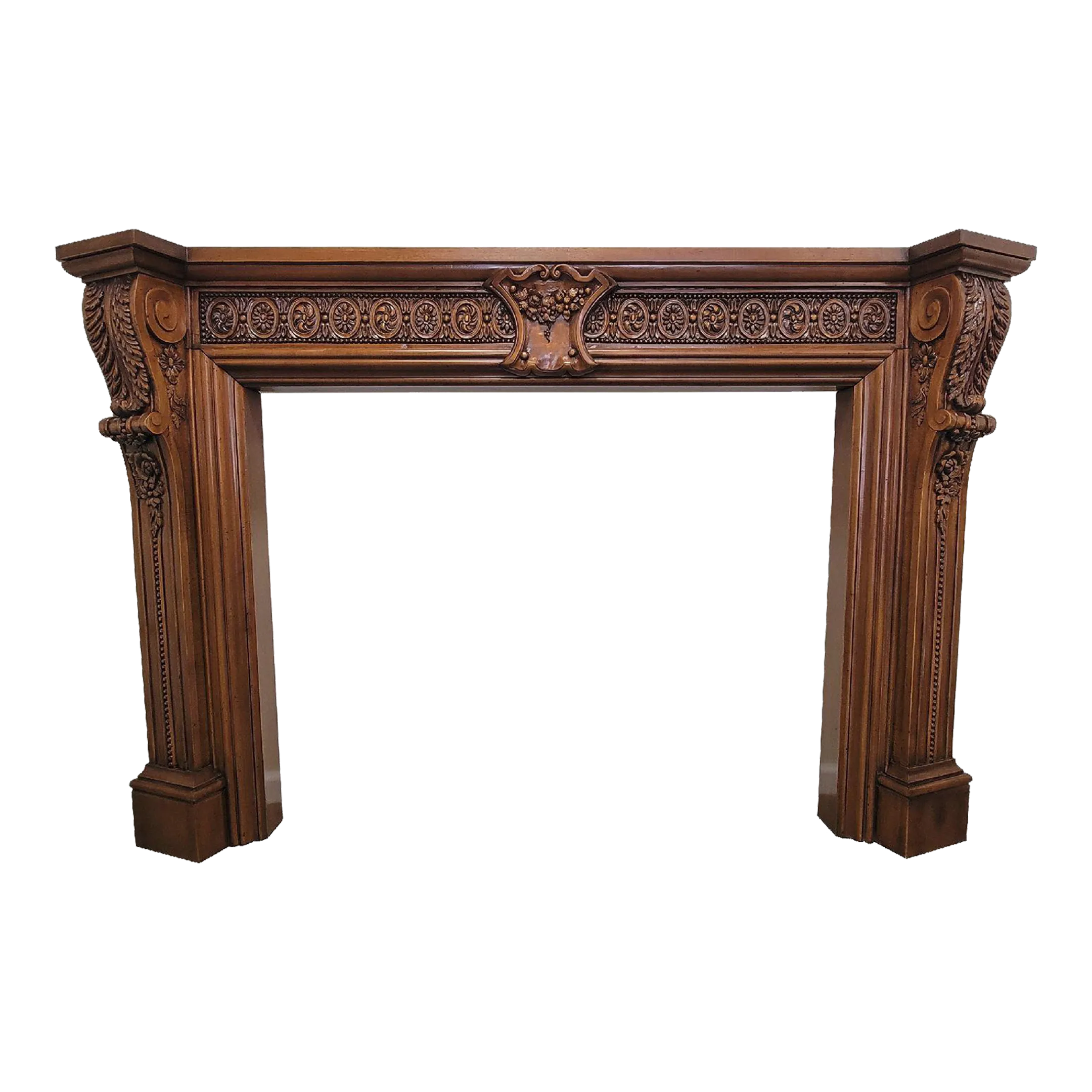2000s Louis XVI Style Hand-Carved Limewood Fireplace Mantel, Crafted in ...