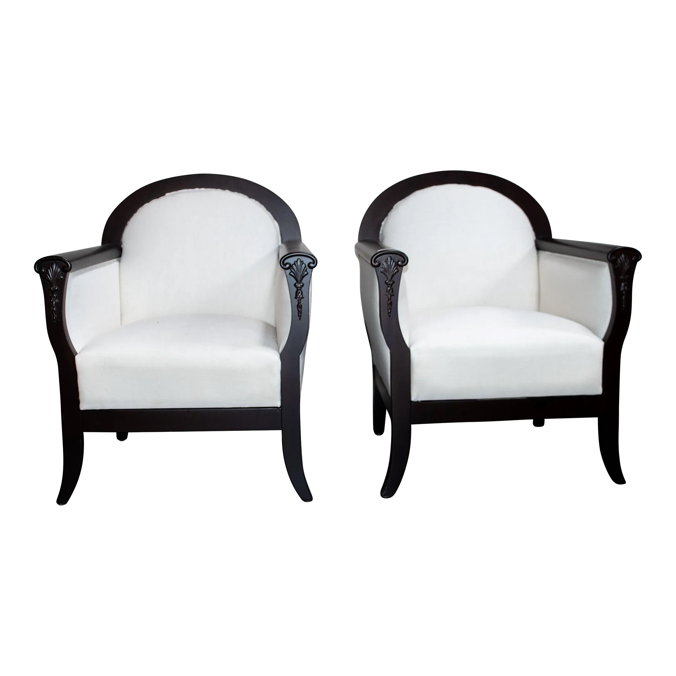 Pair of Neoclassical Revival Lounge Chairs - Com Ready | Chairish