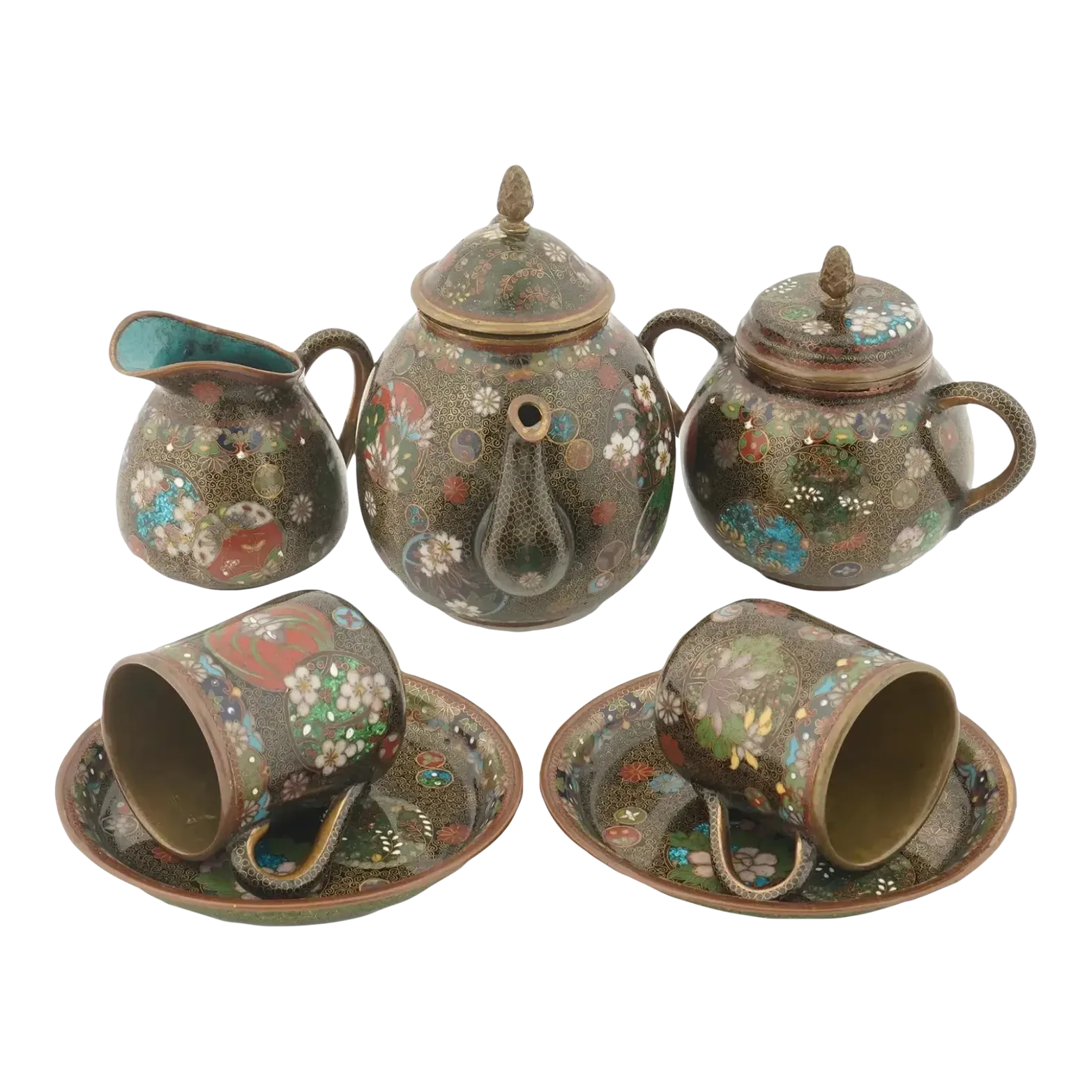 Late 19th Century Antique Meiji Era Japanese Cloisonne Enamel Tea Set ...