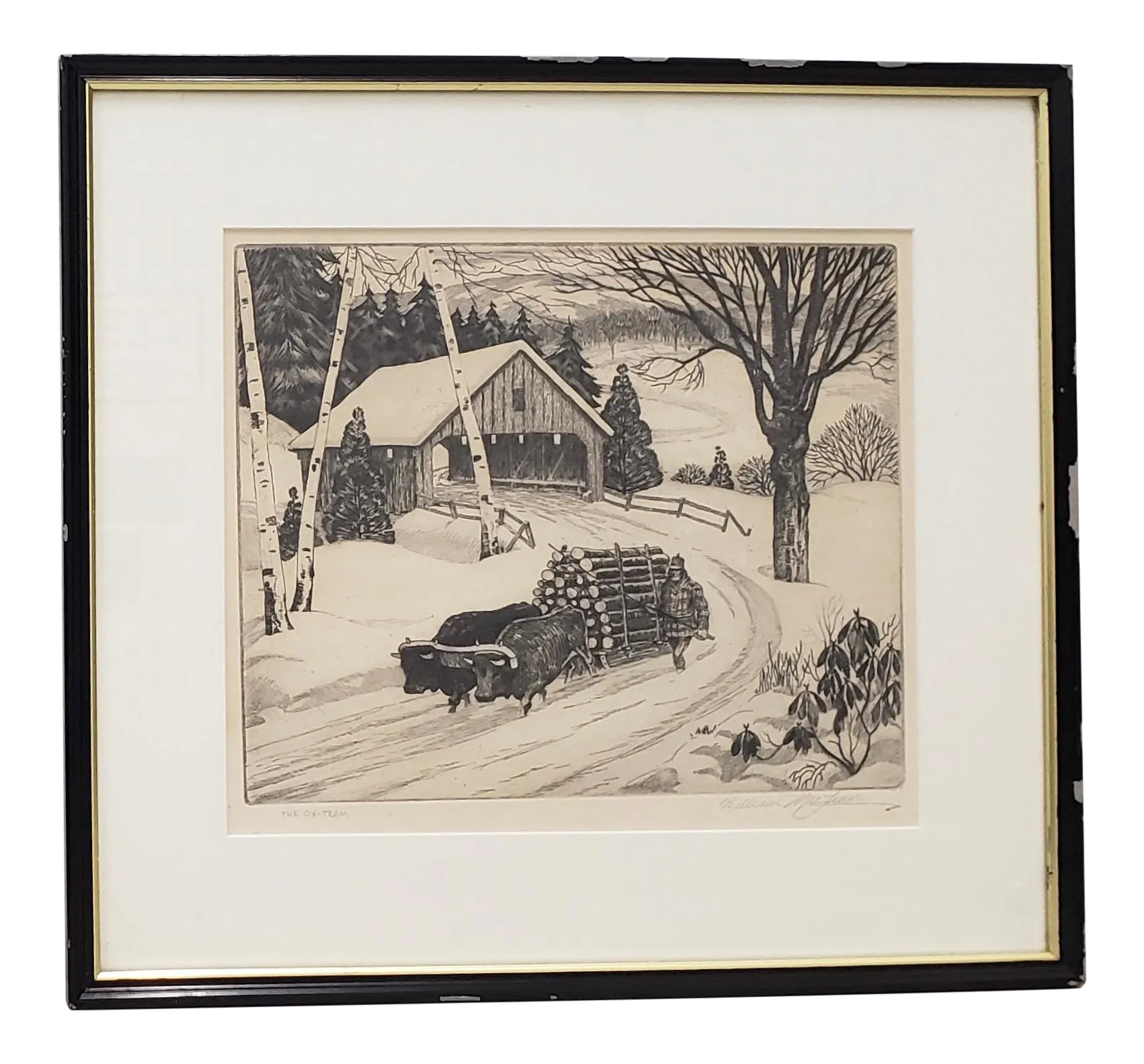 William MacLean (American, 1897-1978) "The Ox Team" Original Etching C ...